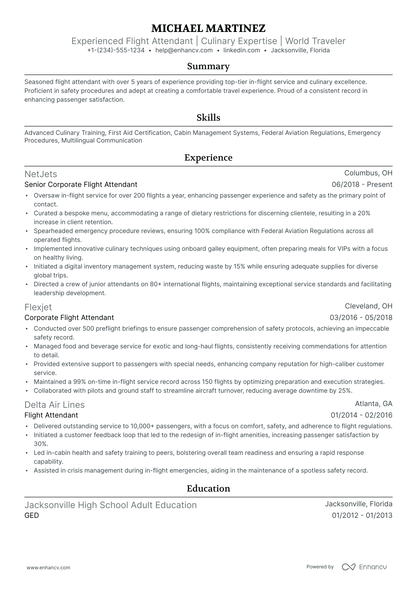 10 Corporate Flight Attendant Resume Examples, Templates & Guide for 2026