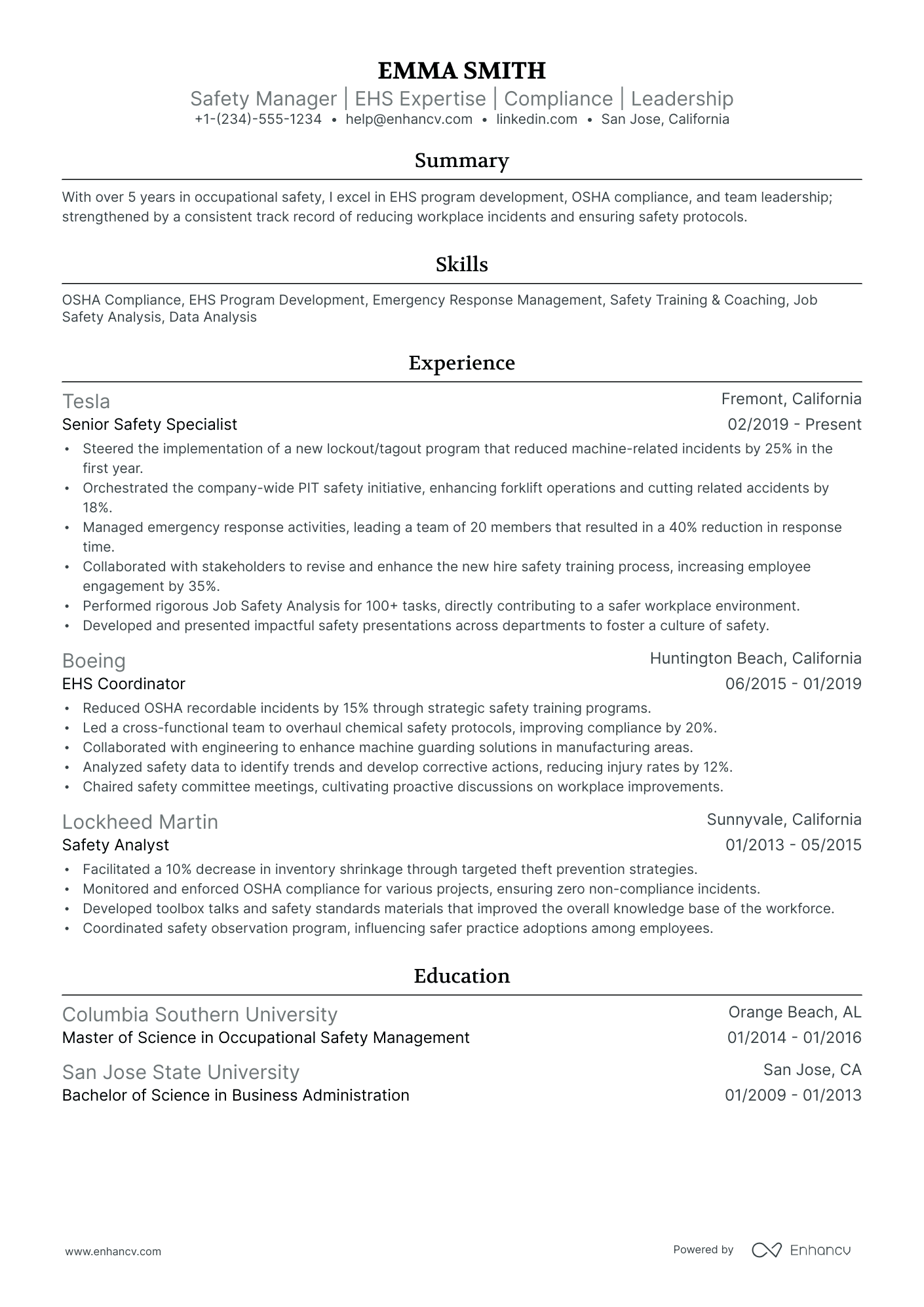 10 Safety Manager Resume Examples & Guide for 2026