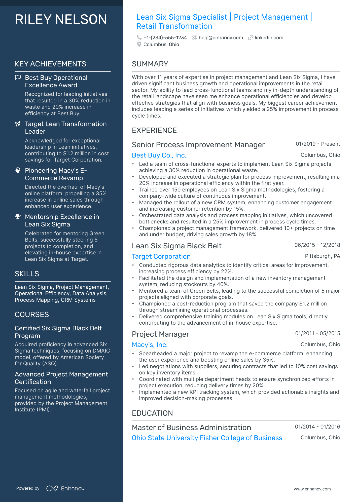 10 Six Sigma Resume Examples & Guide for 2025