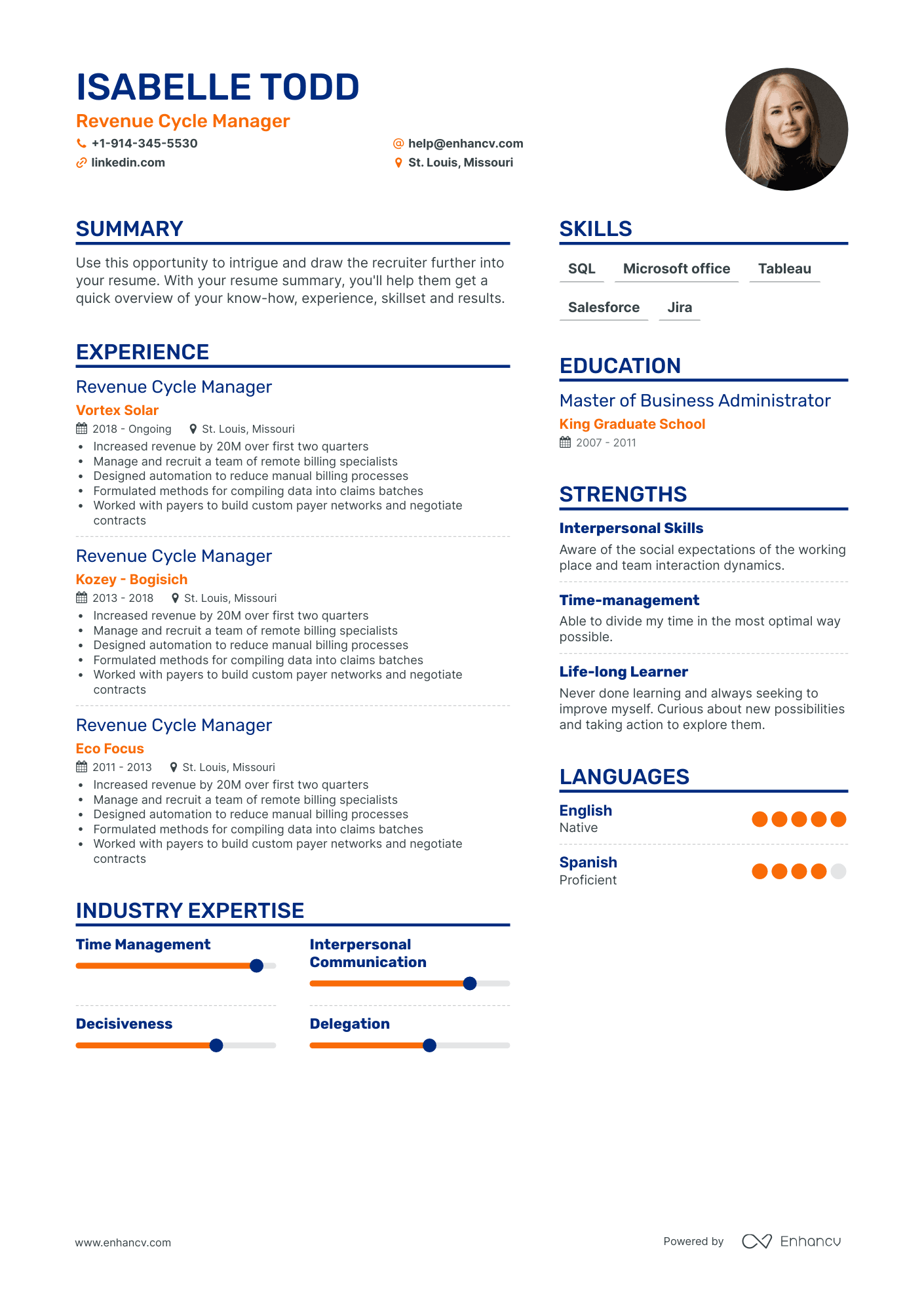 Revenue Cycle Manager Resume Examples & Guide for 2023 (Layout, Skills ...