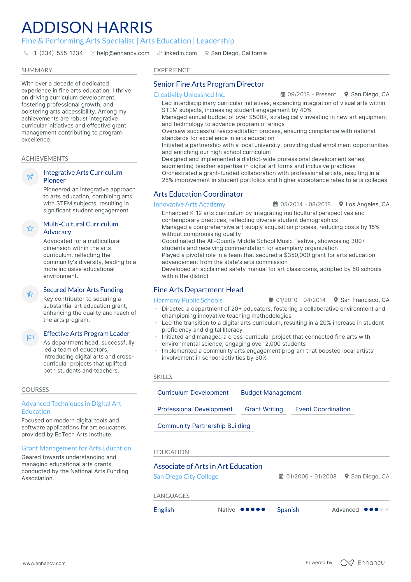 5 Performing Arts Resume Examples & Guide for 2024