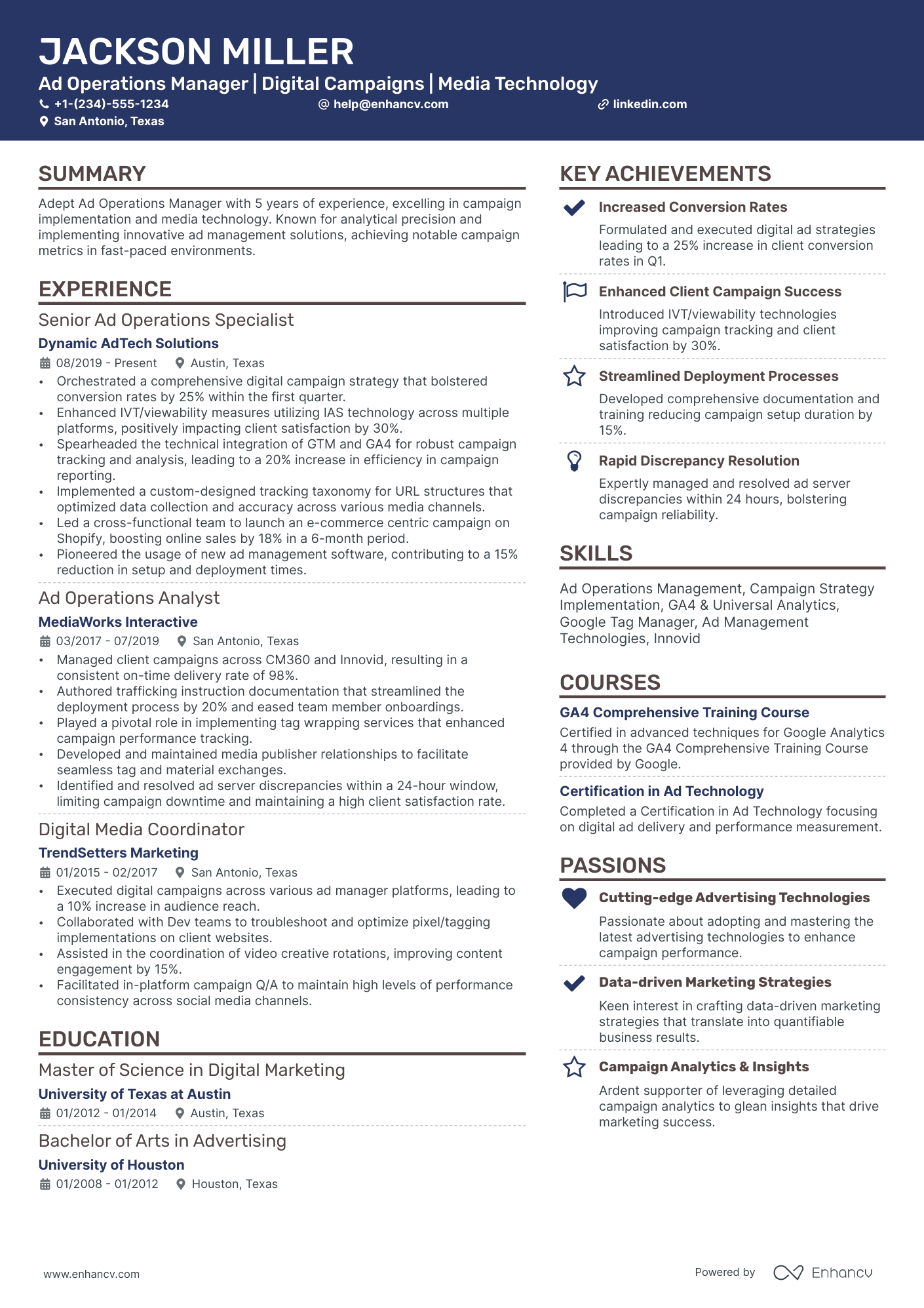 10 Ad Operations Manager Resume Examples & Guide for 2026
