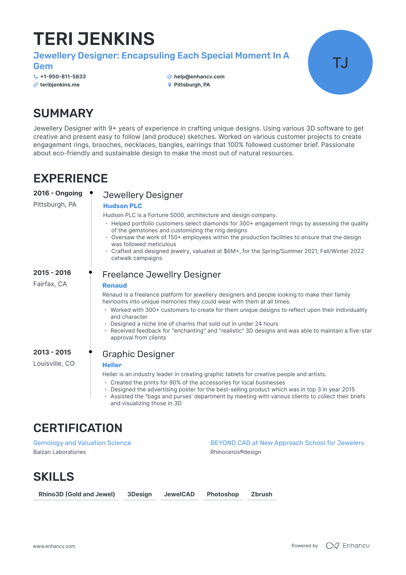 5 Jewelry Designer Resume Examples & Guide for 2024