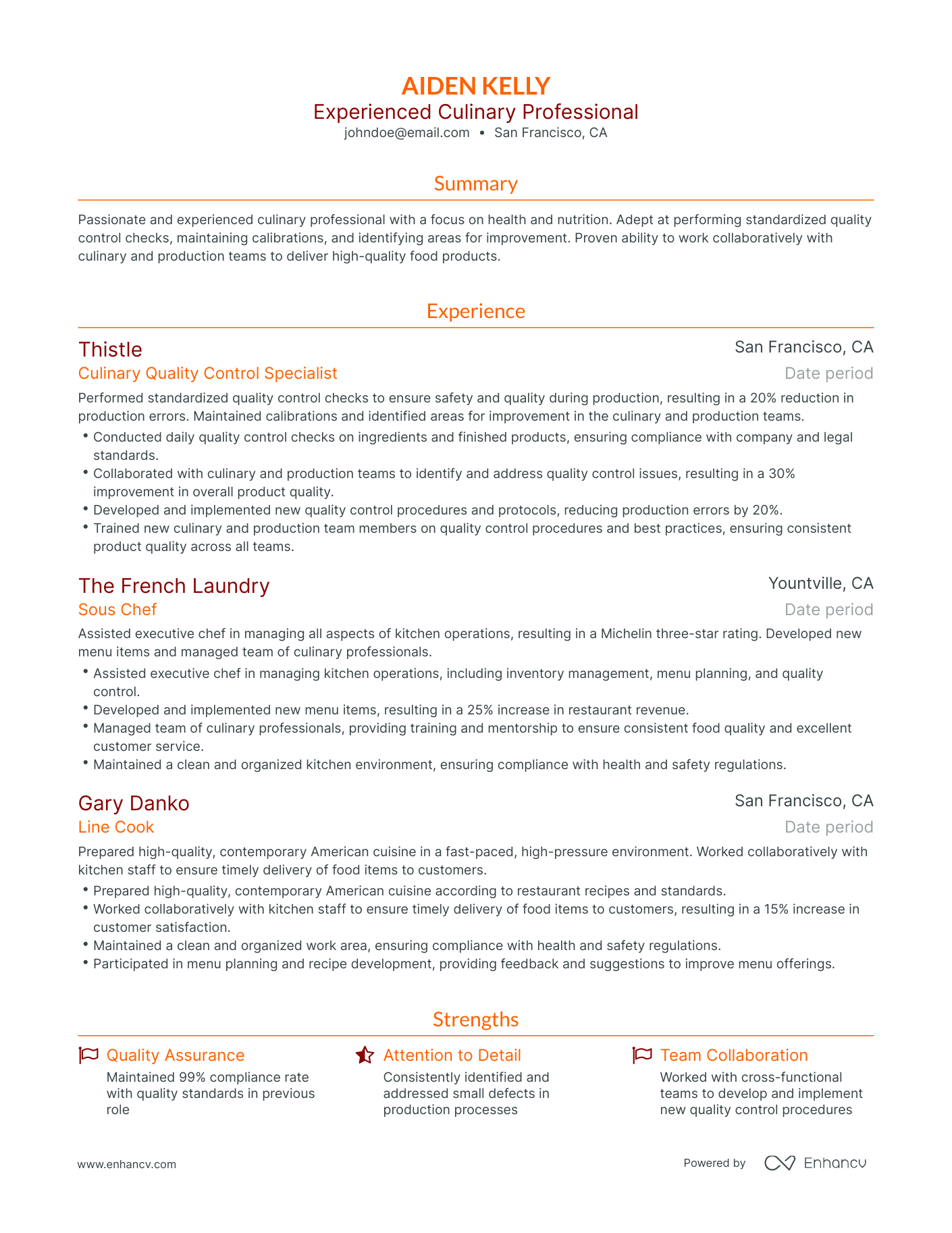 5 Culinary Resume Examples & Guide for 2024