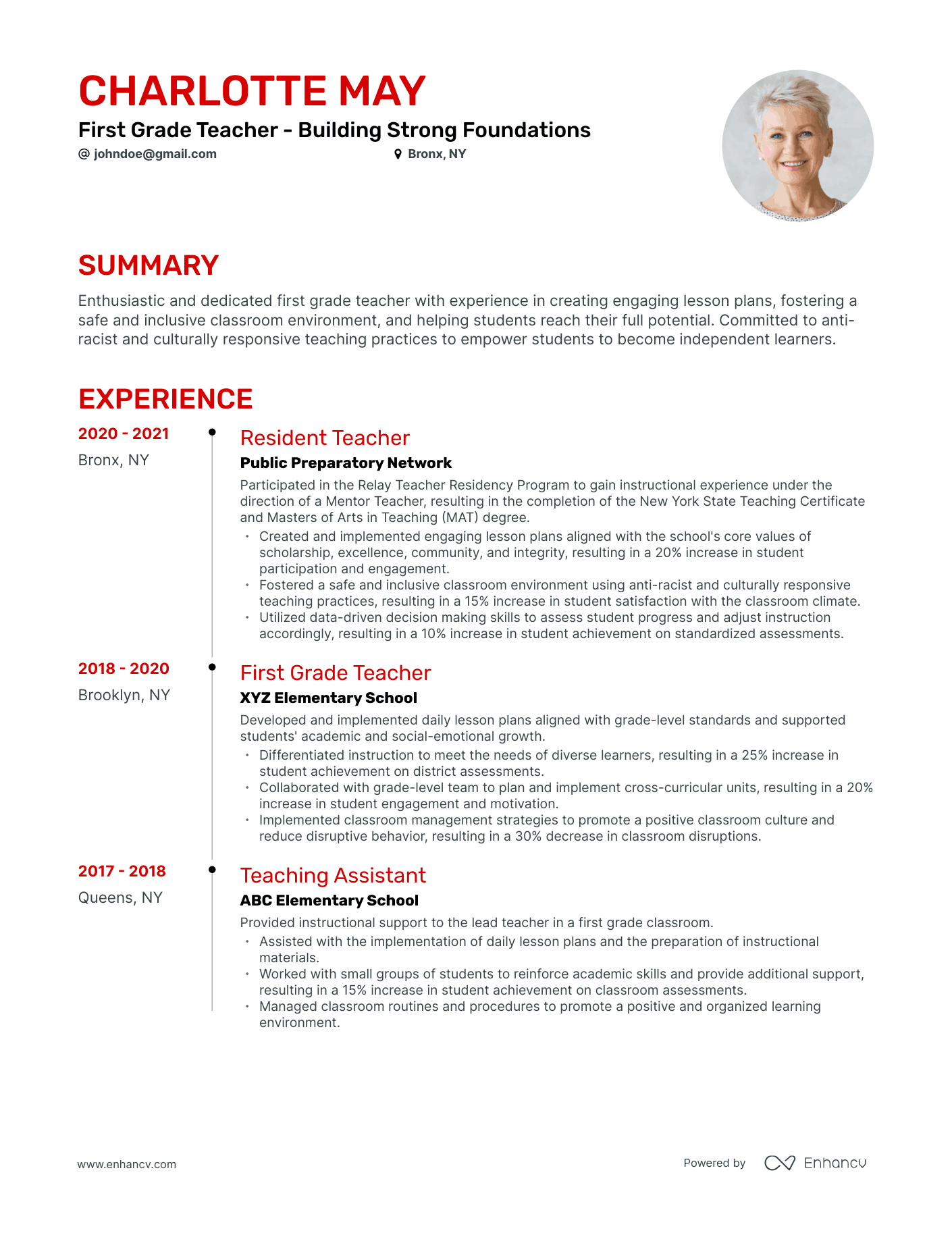 5 First Grade Teacher Resume Examples & Guide for 2023