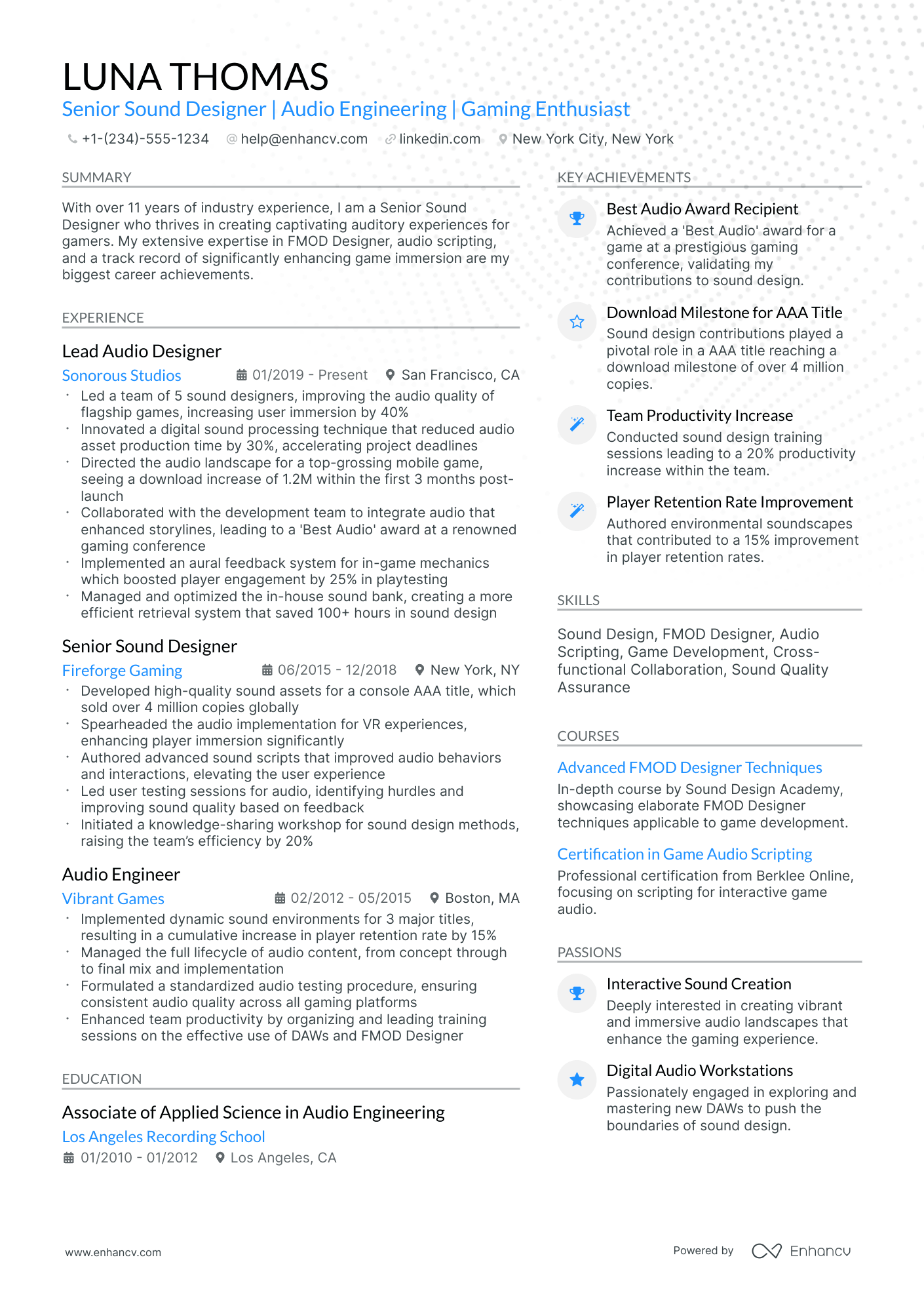 10 Sound Designer Resume Examples & Guide for 2025