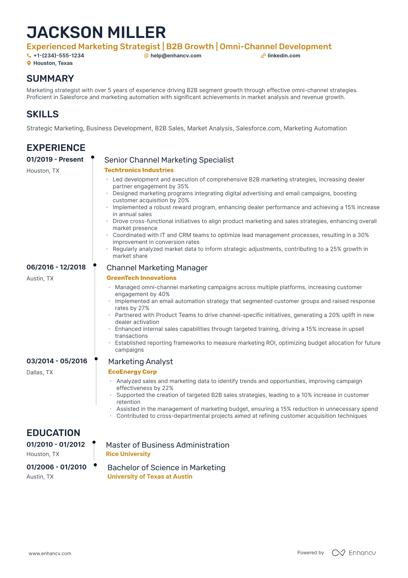 10 Channel Marketing Manager Resume Examples & Guide for 2026