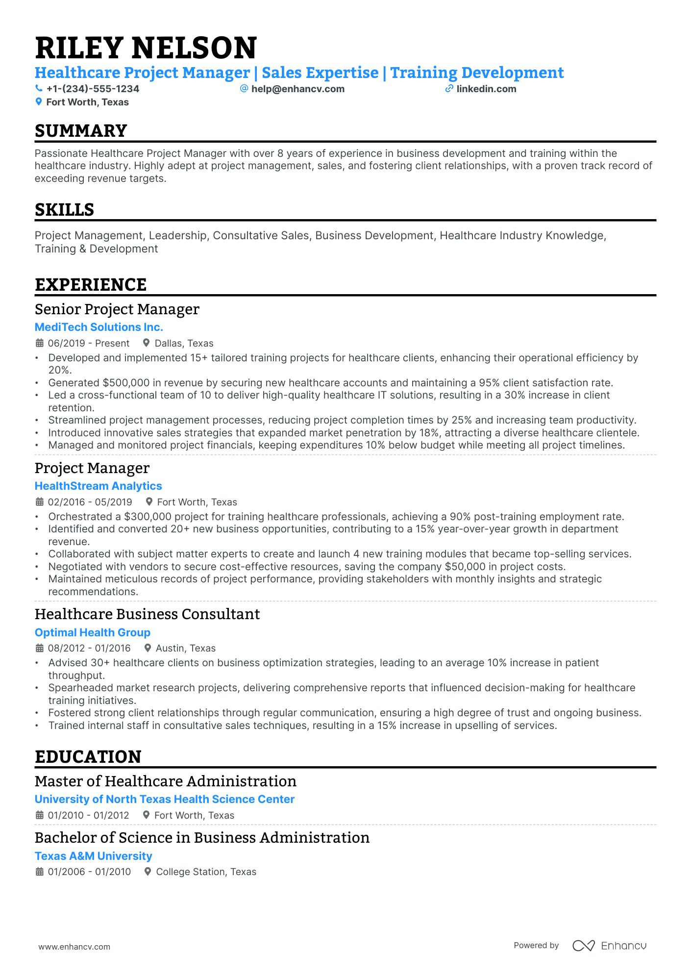 10 Healthcare Project Manager Resume Examples & Guide for 2025