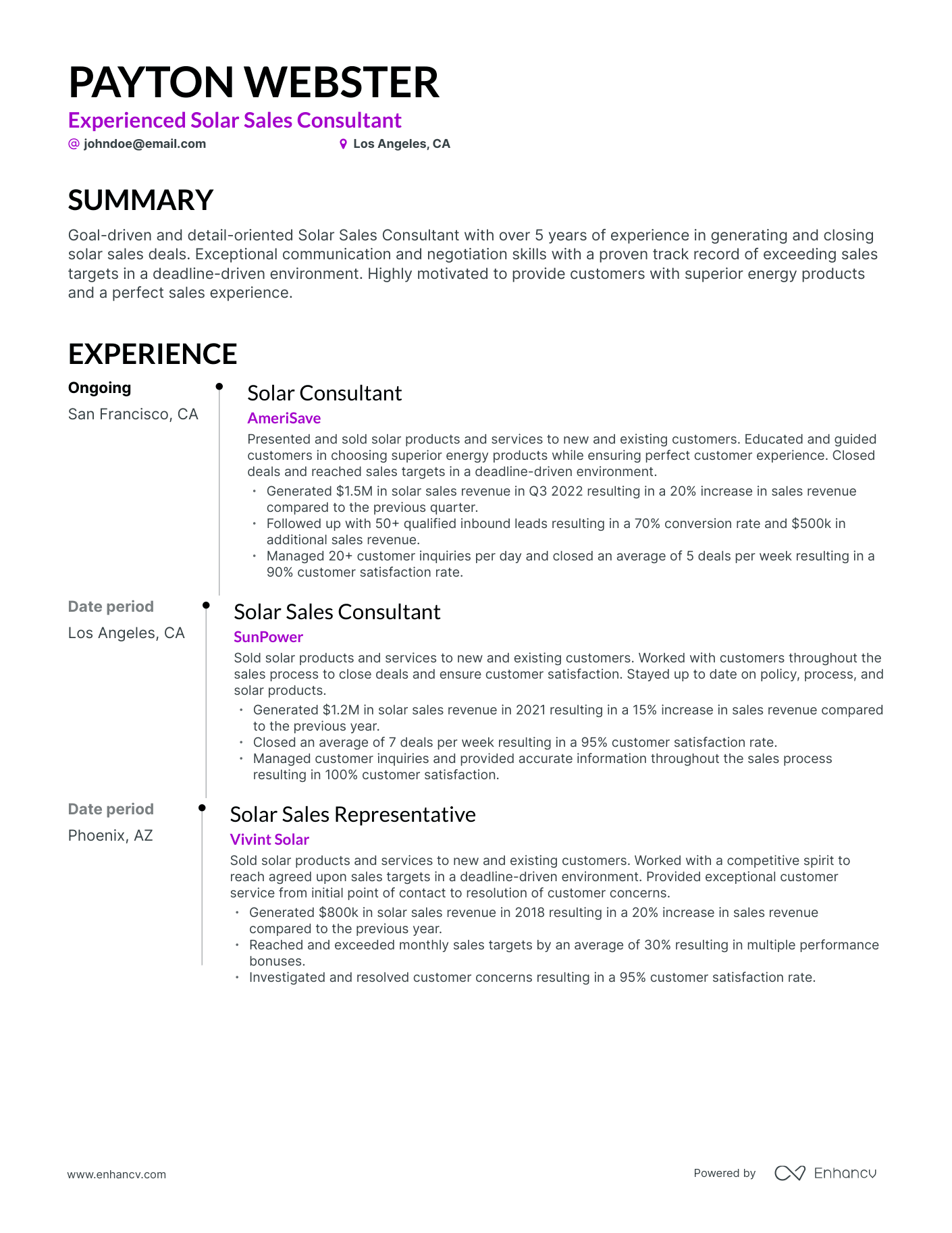 5 Solar Sales Resume Examples & Guide for 2024