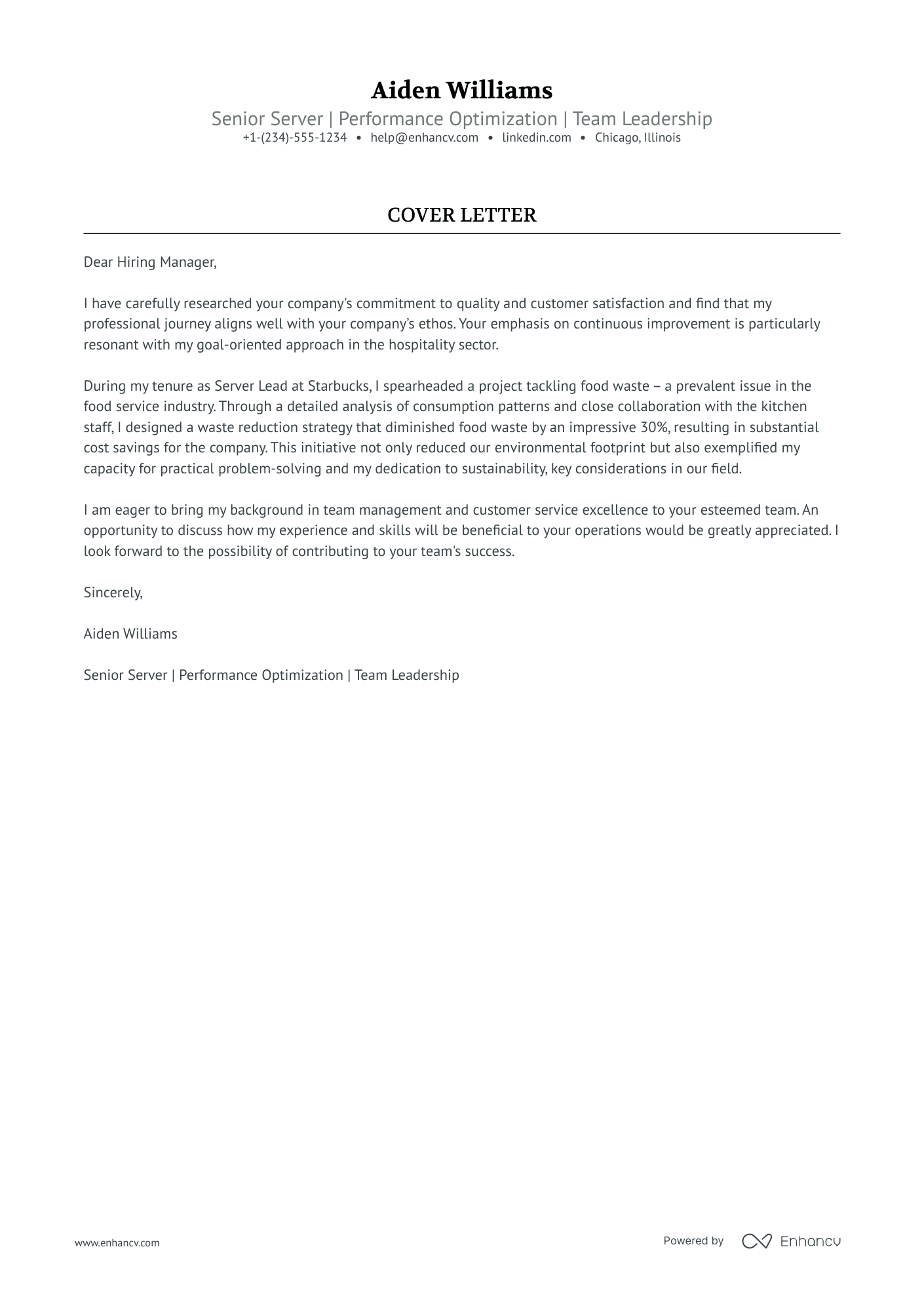 11 Professional Server Cover Letter Examples and Template for 2024 ...