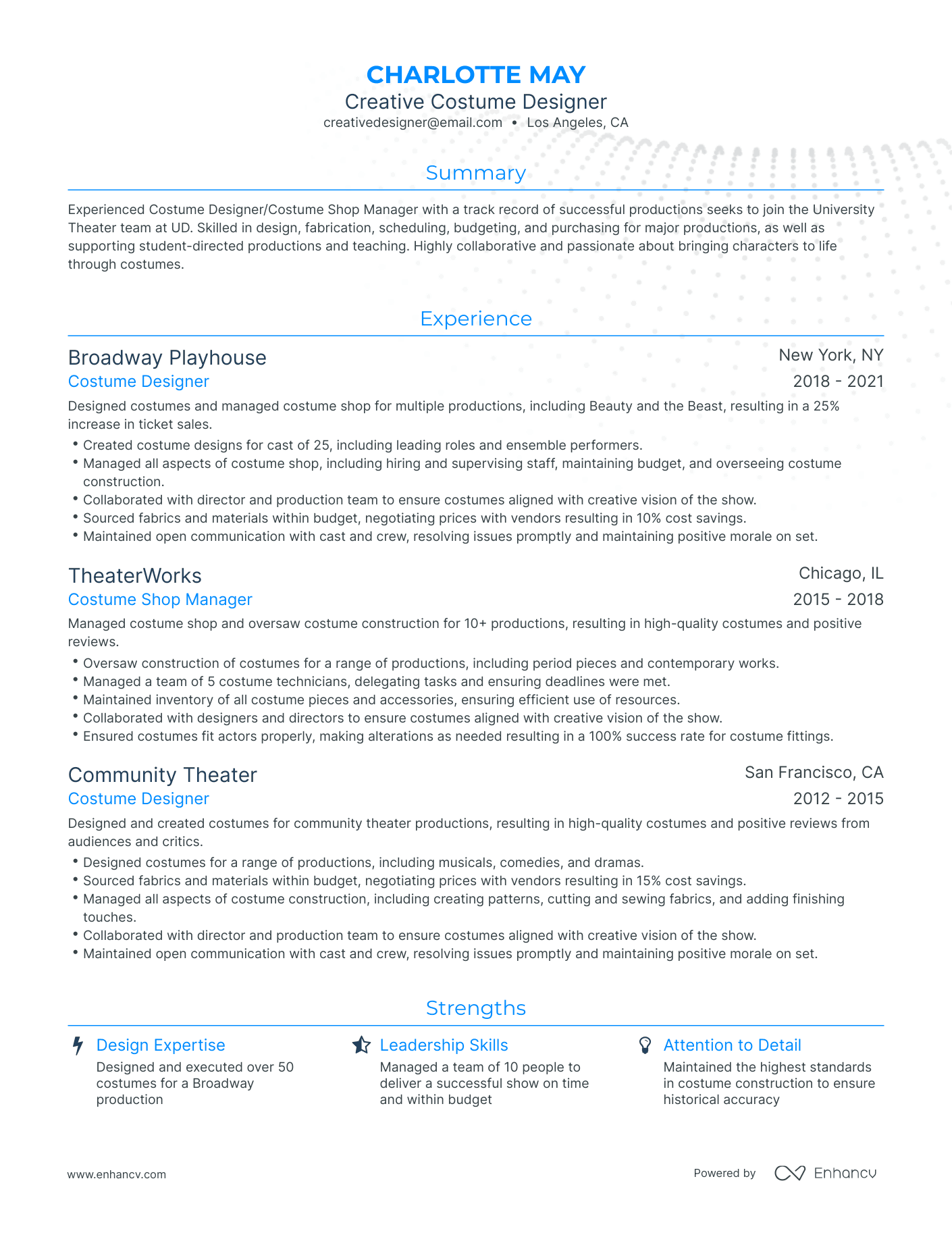 5 Costume Designer Resume Examples & Guide for 2024