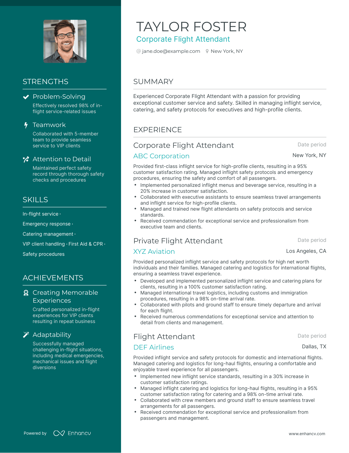 5 Corporate Flight Attendant Resume Examples & Guide for 2024