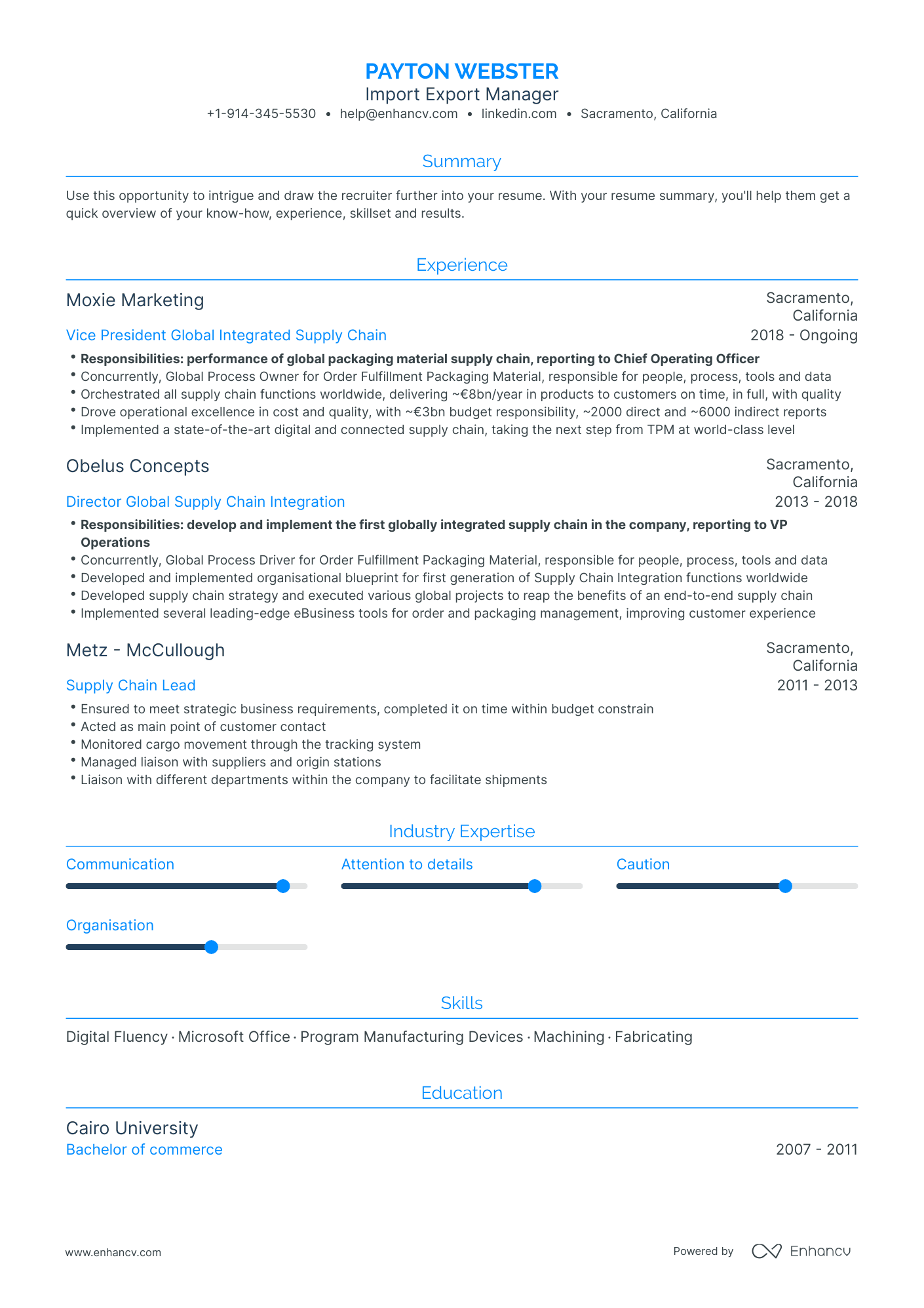 Import Export Manager Resume Examples & Guide for 2023 (Layout, Skills ...