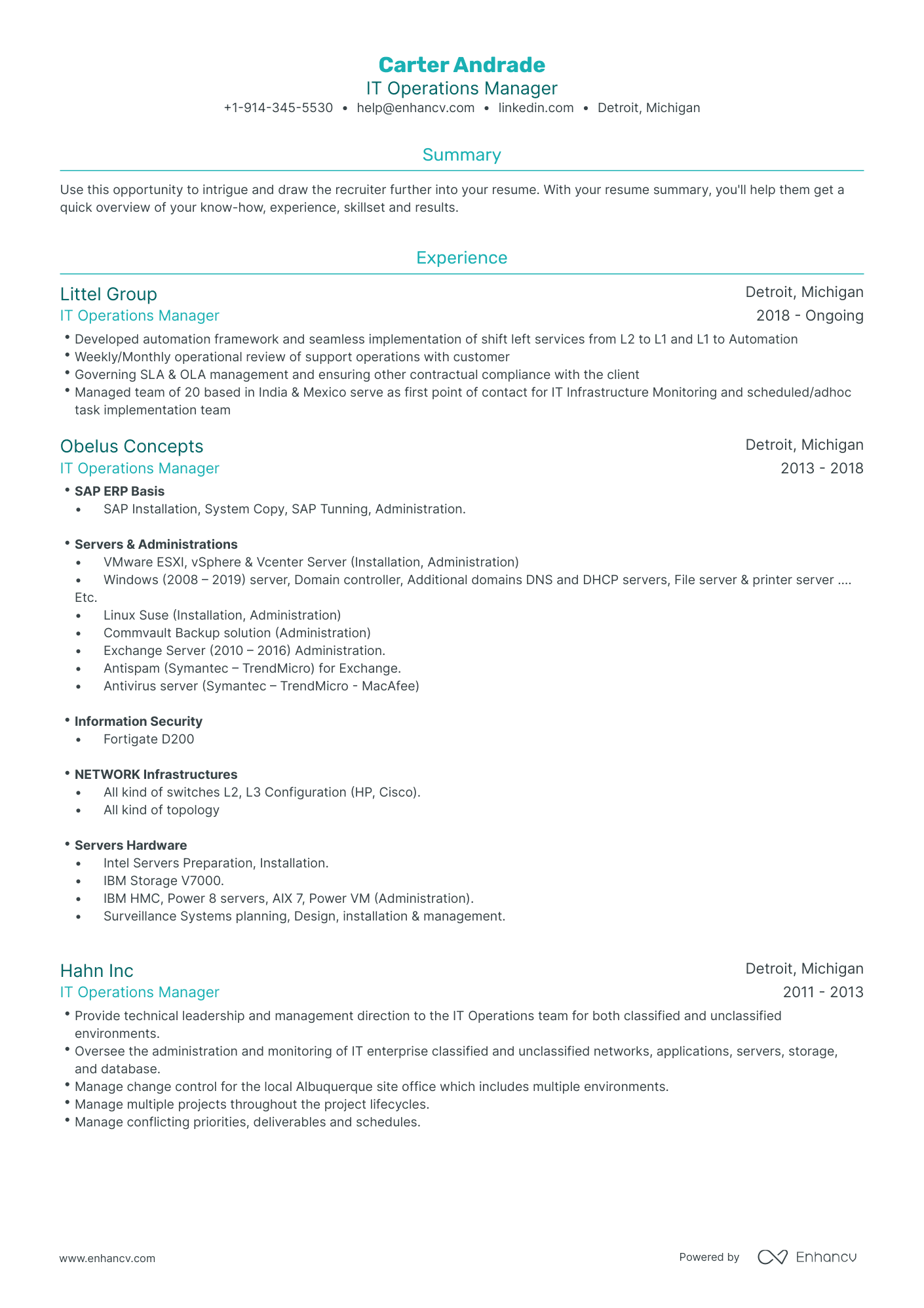 IT Operations Manager Resume Examples & Guide for 2023 (Layout, Skills ...