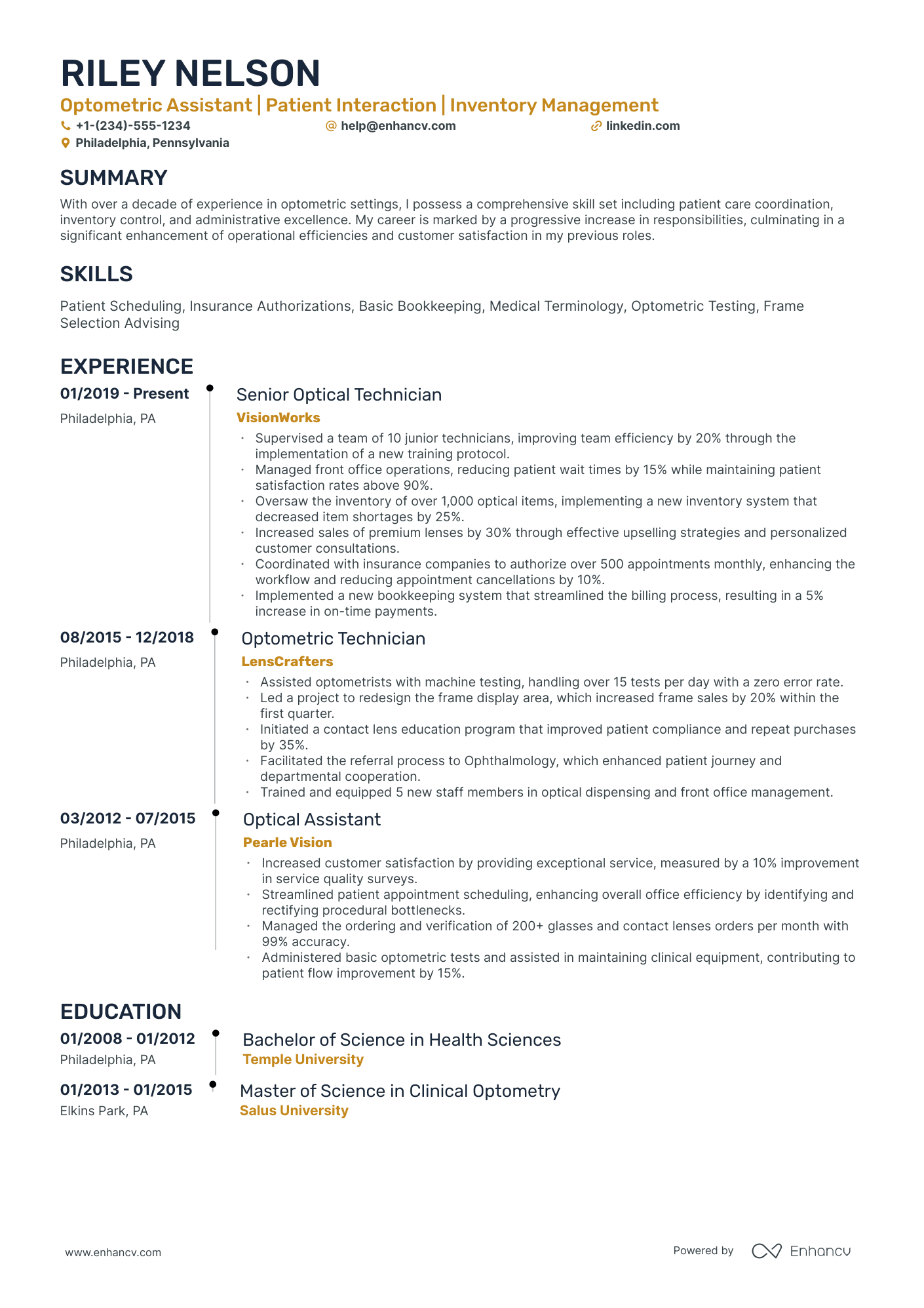 10 Optometrist Resume Examples, Templates & Guide for 2026