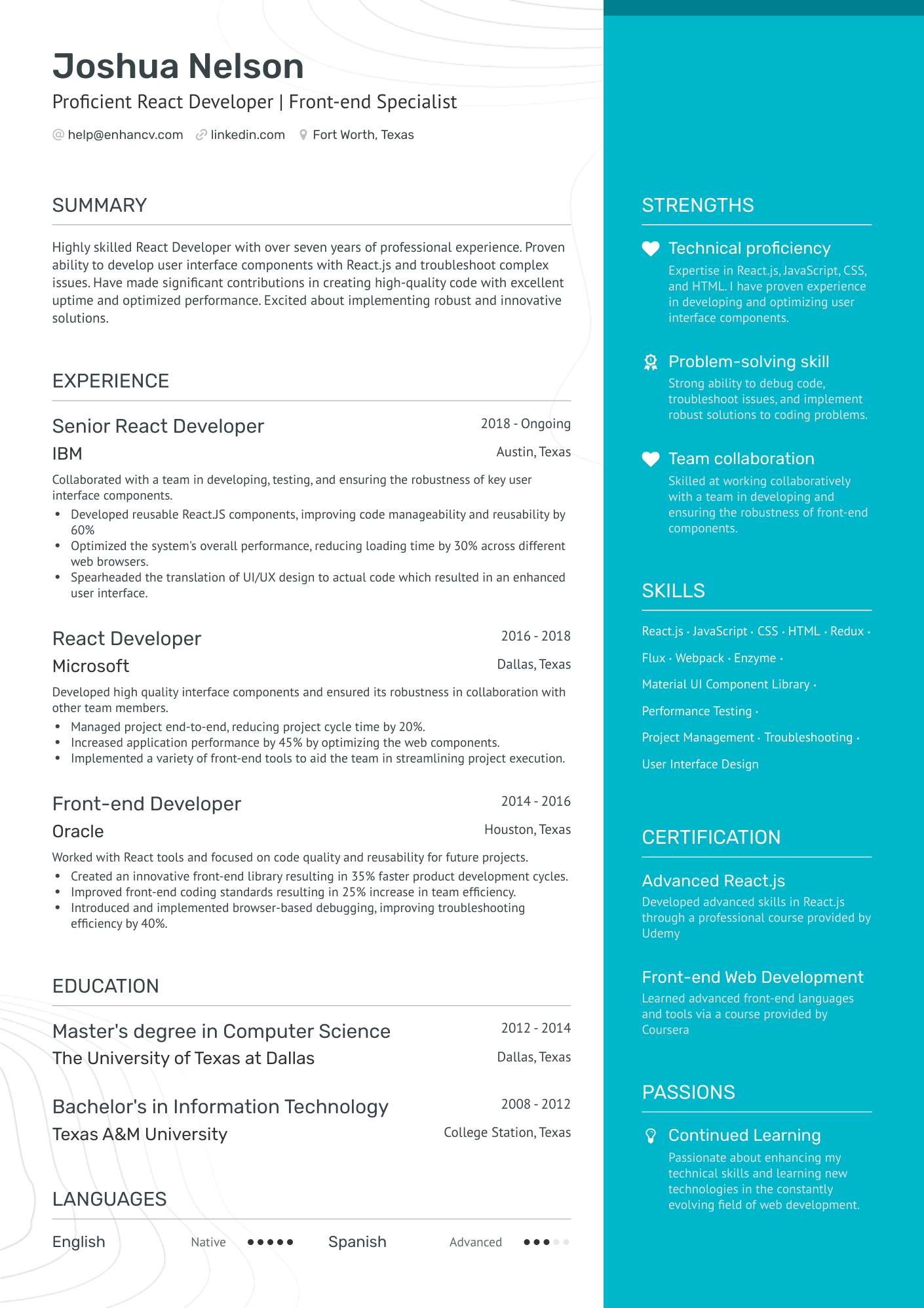 8 React Developer Resume Examples & Guide for 2024