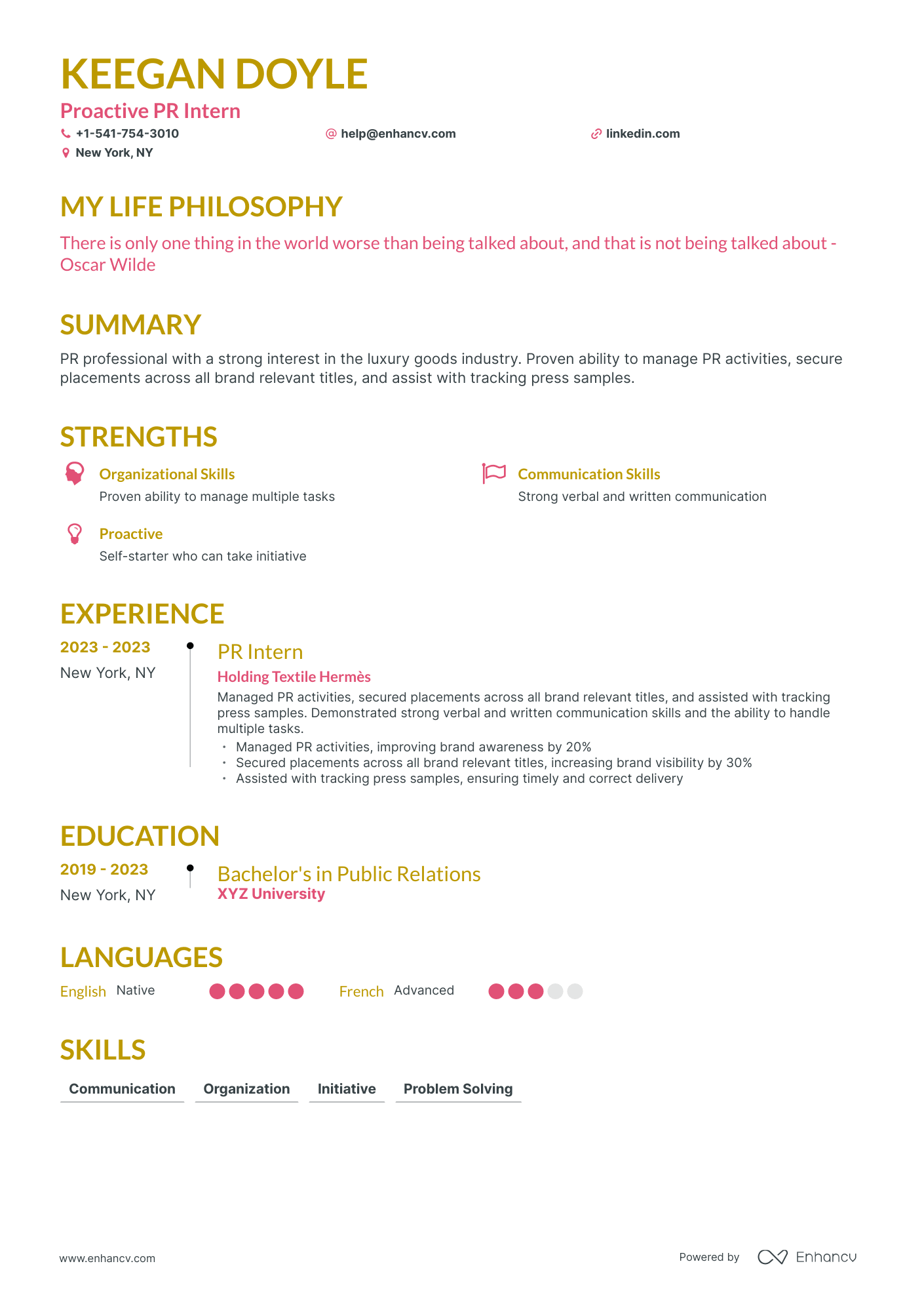 5 Pr Intern Resume Examples & Guide for 2024