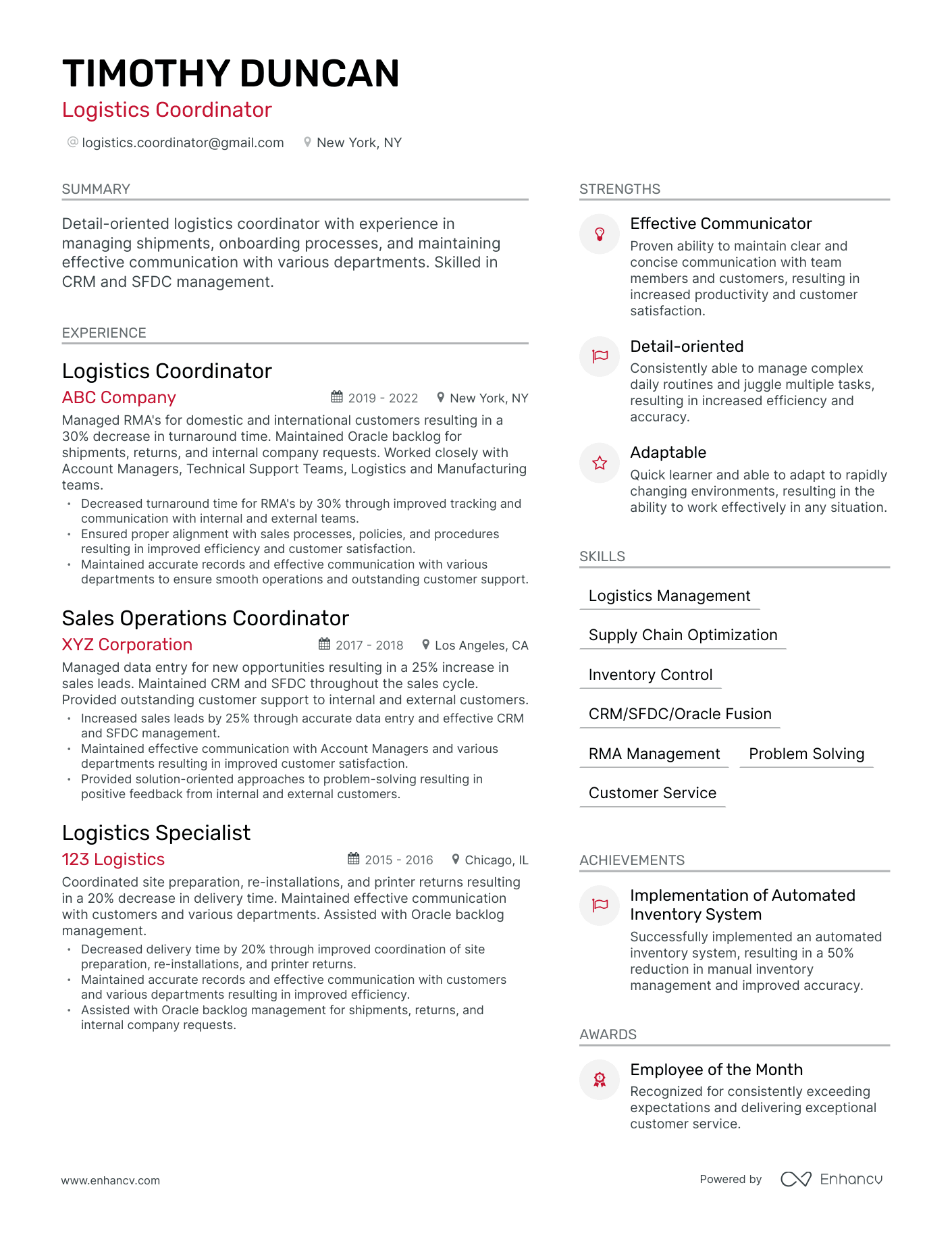 5 Logistics Coordinator Resume Examples & Guide for 2024