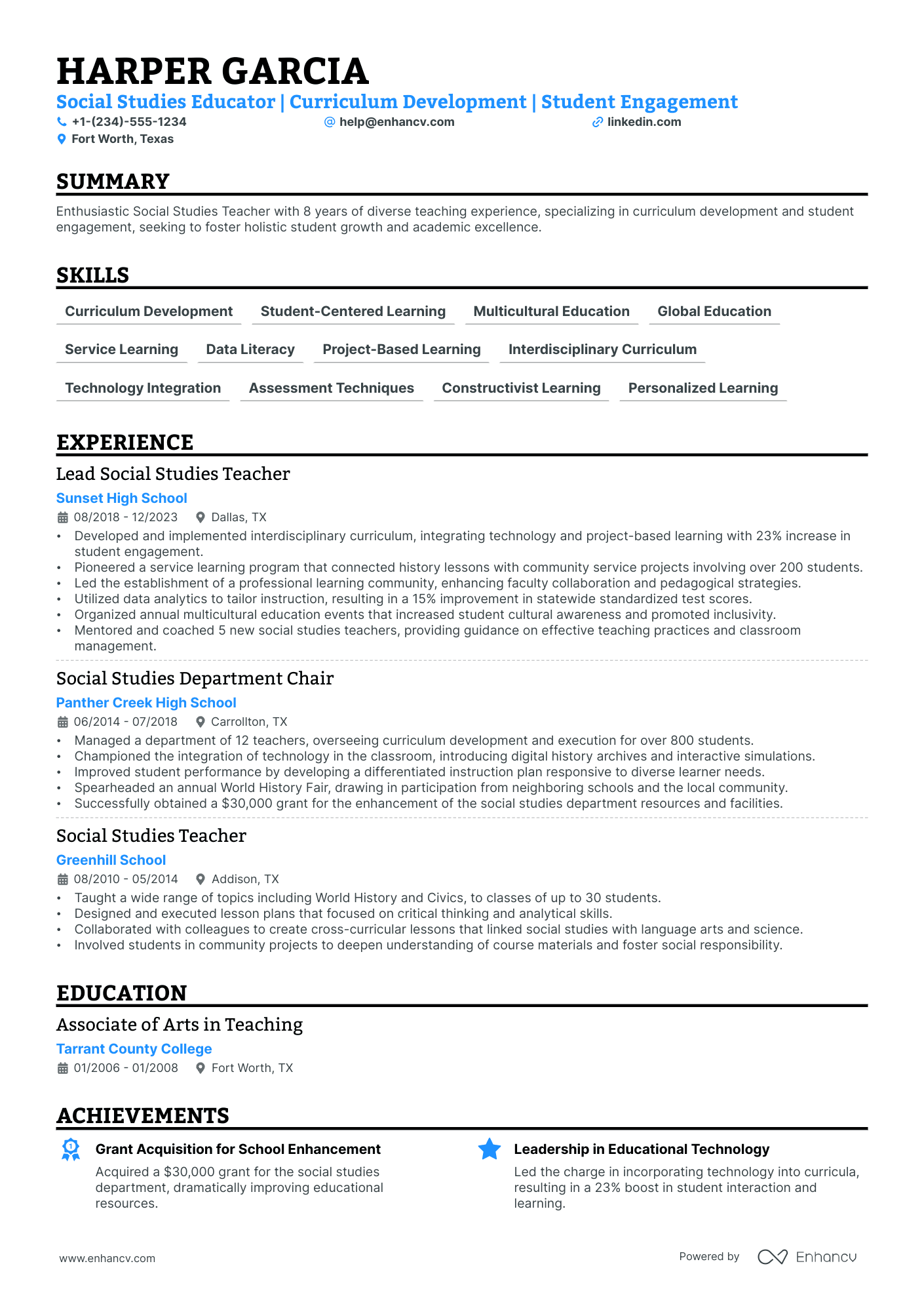 5 Social Studies Teacher Resume Examples & Guide for 2024