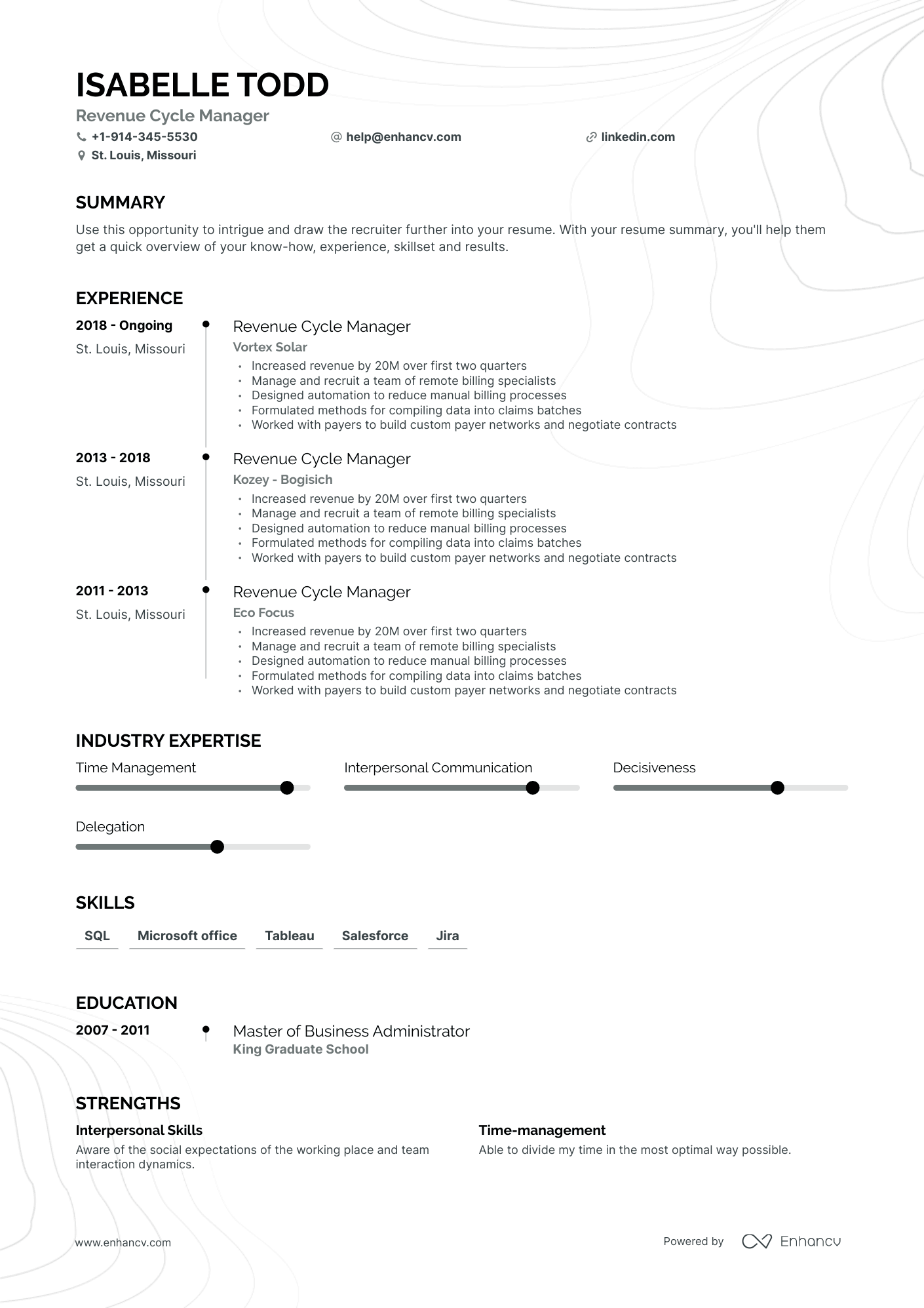Revenue Cycle Manager Resume Examples & Guide for 2023 (Layout, Skills ...