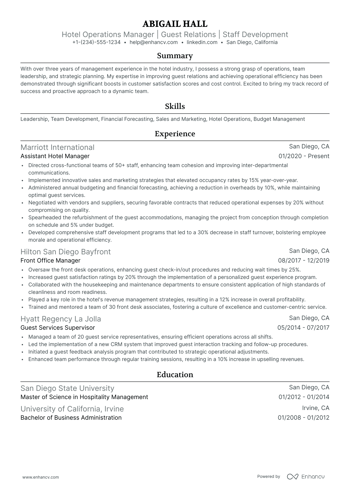 10 Hotel Operations Manager Resume Examples & Guide For 2025