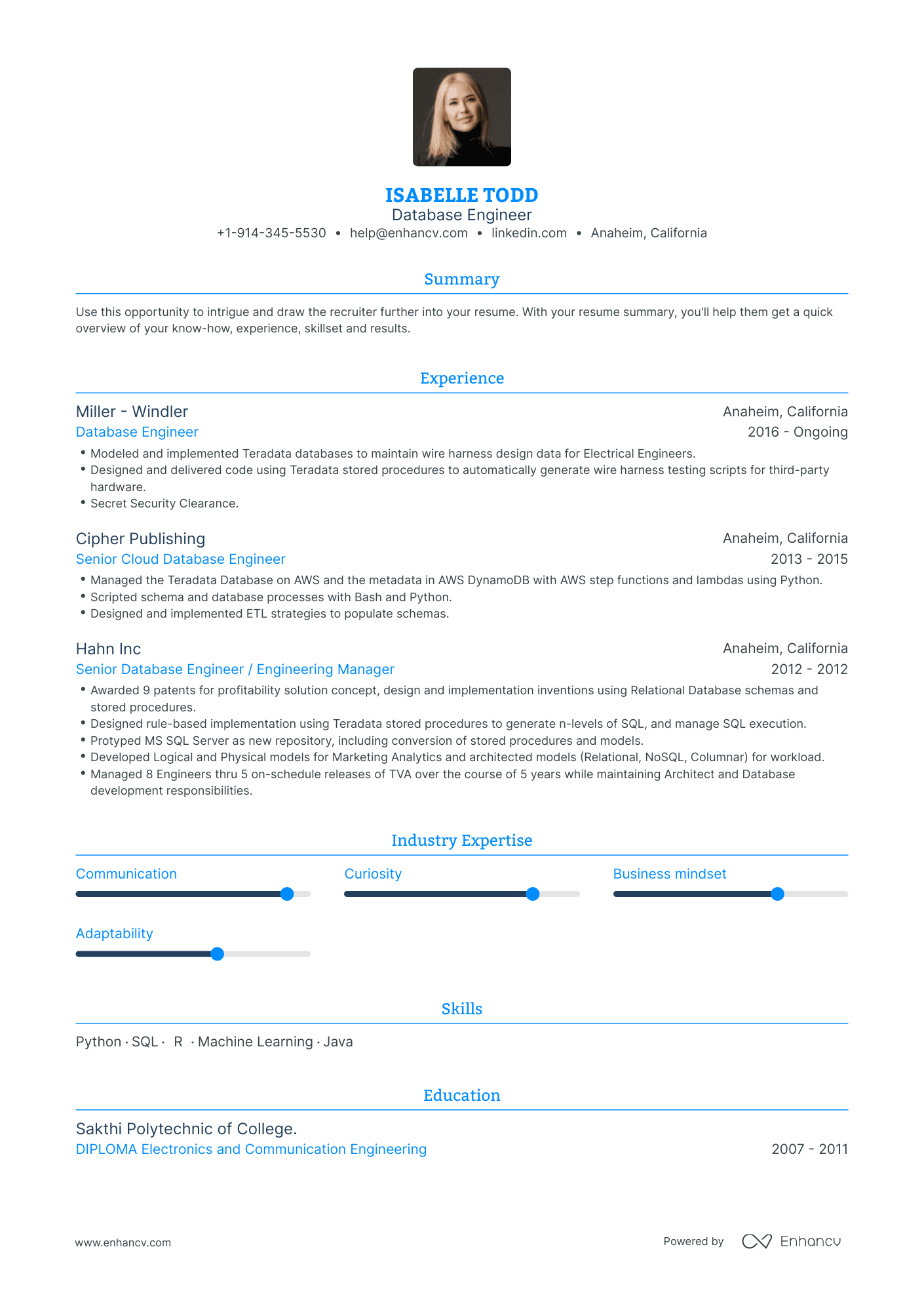 Database Engineer Resume Examples & Guide for 2023 (Layout, Skills ...
