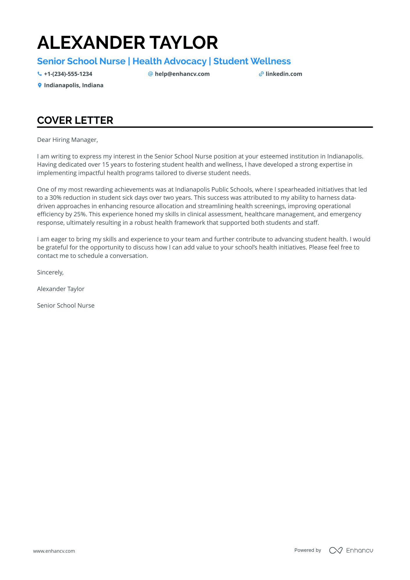 5 Professional School Nurse Cover Letter Examples and Template for 2025 ...