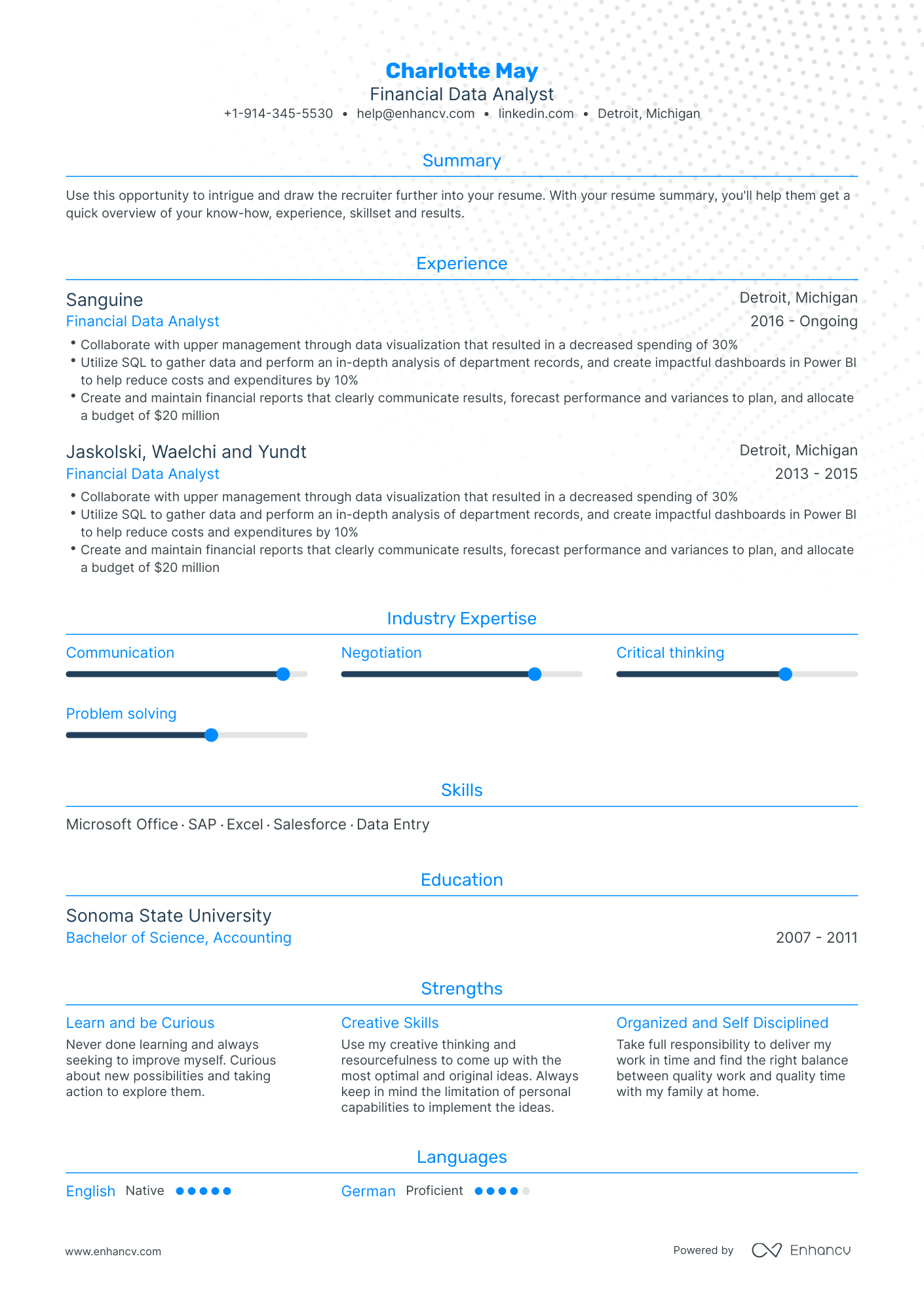 Financial Data Analyst Resume Examples & Guide for 2023 (Layout, Skills ...