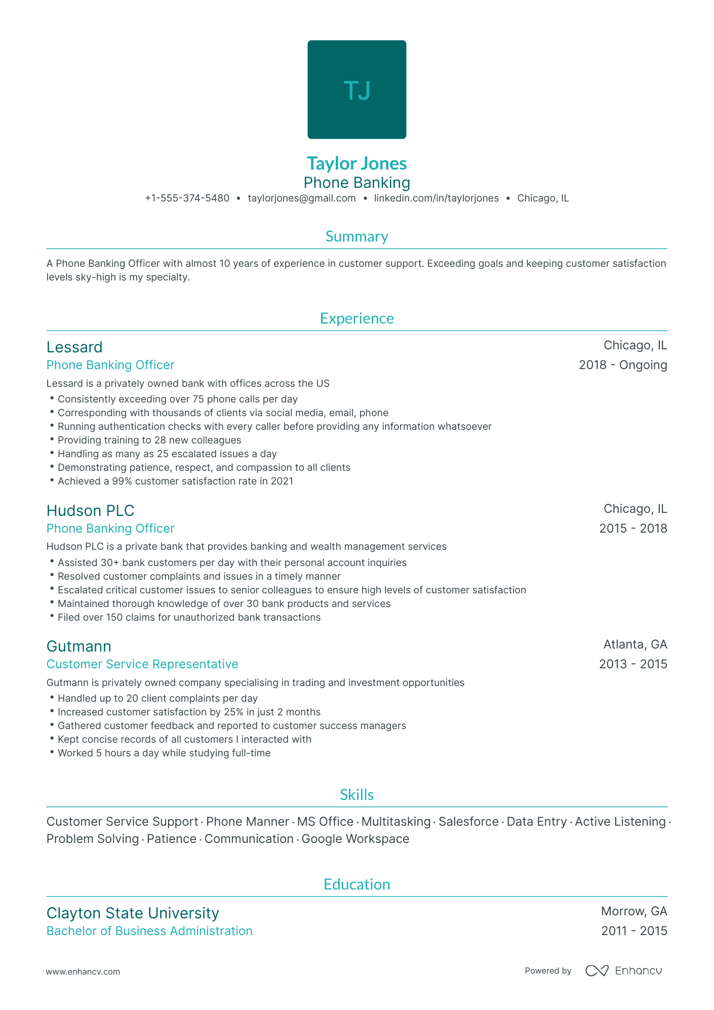 5 Phone Banking Resume Examples & Guide for 2024