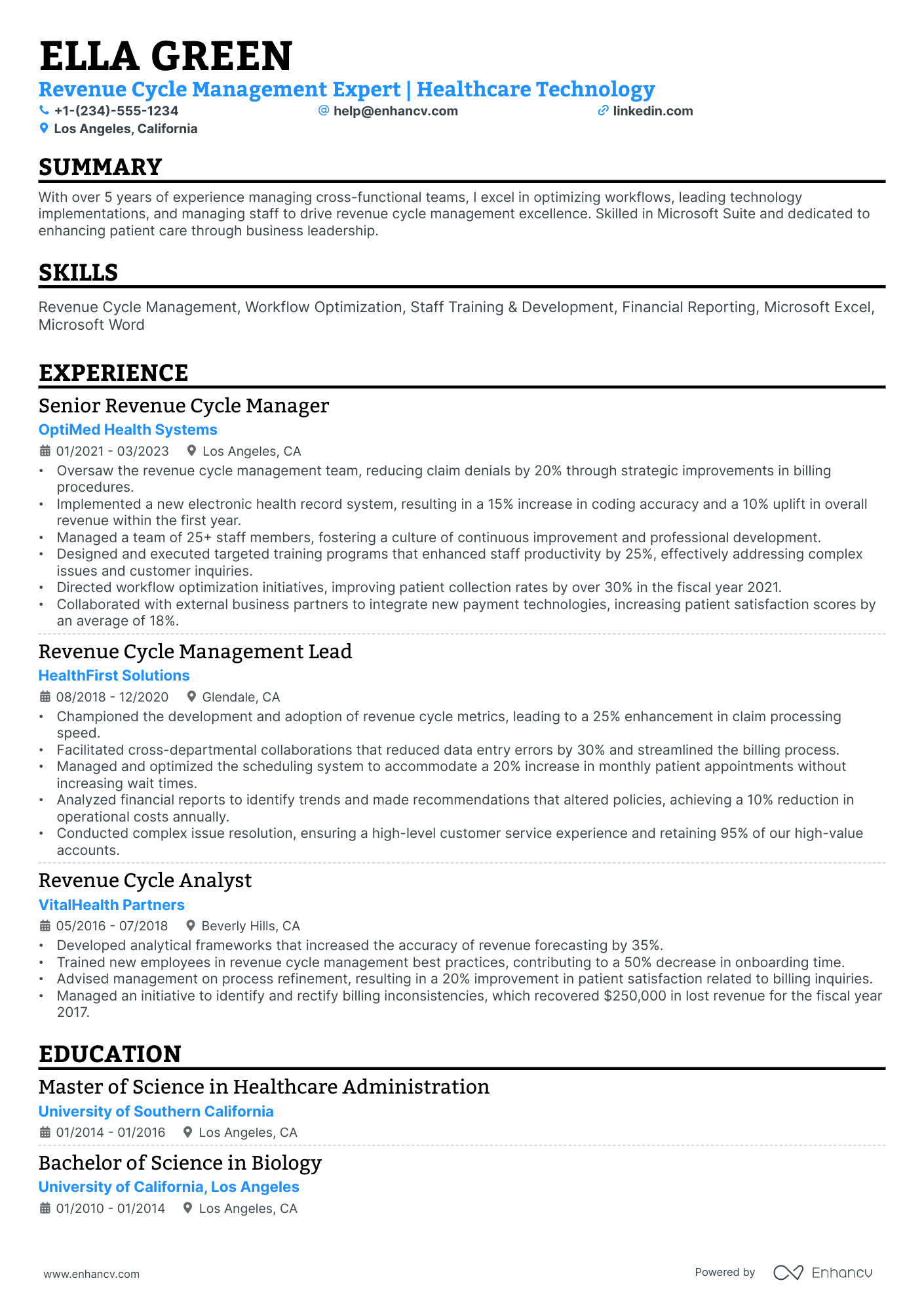 10 Revenue Cycle Manager Resume Examples & Guide for 2026