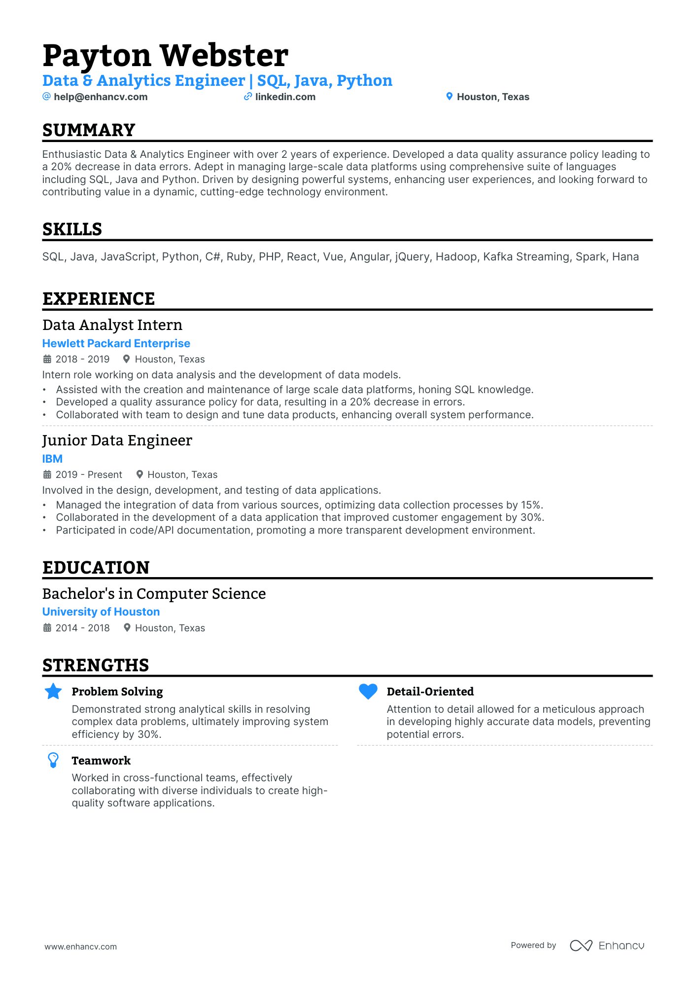 10 Junior Data Engineer Resume Examples & Guide for 2025