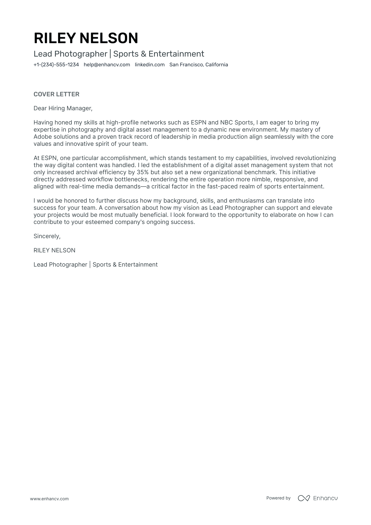 9 Professional Photographer Cover Letter Examples and Template for 2024 ...