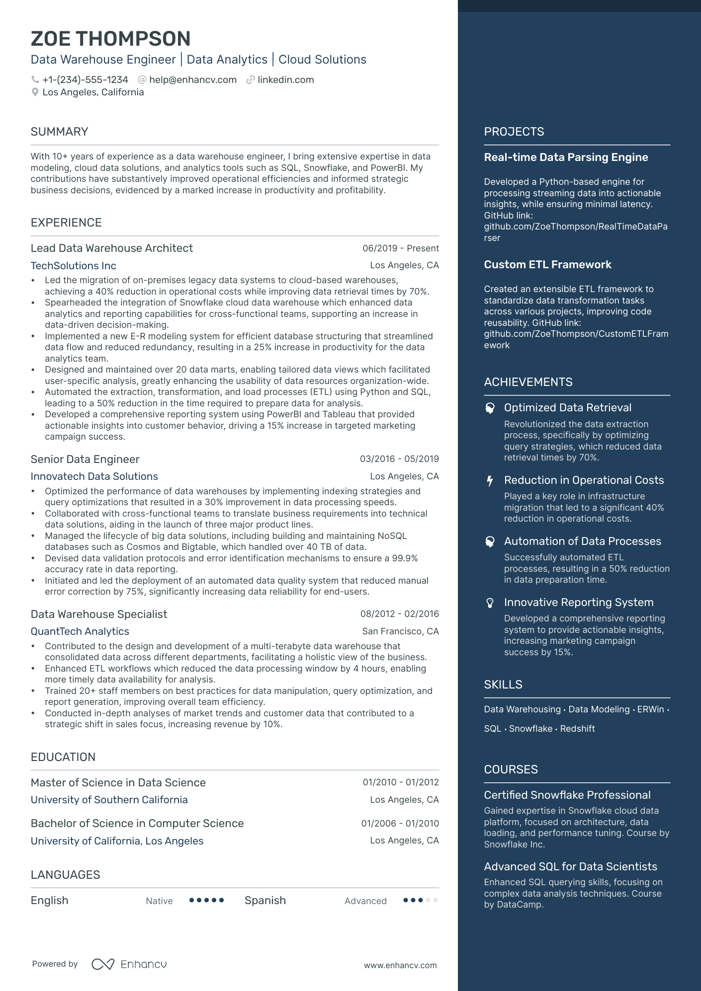 5 Data Warehouse Engineer Resume Examples & Guide for 2024