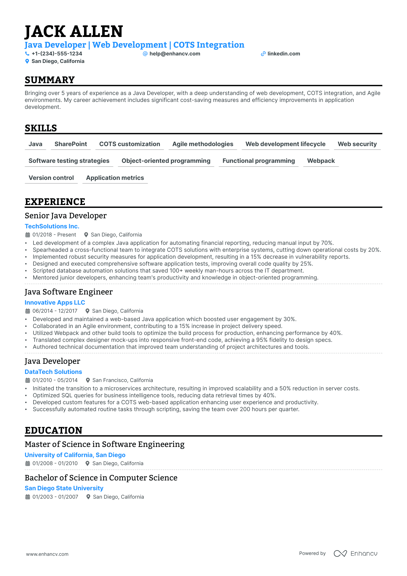 5 Java Web Developer Resume Examples & Guide for 2024