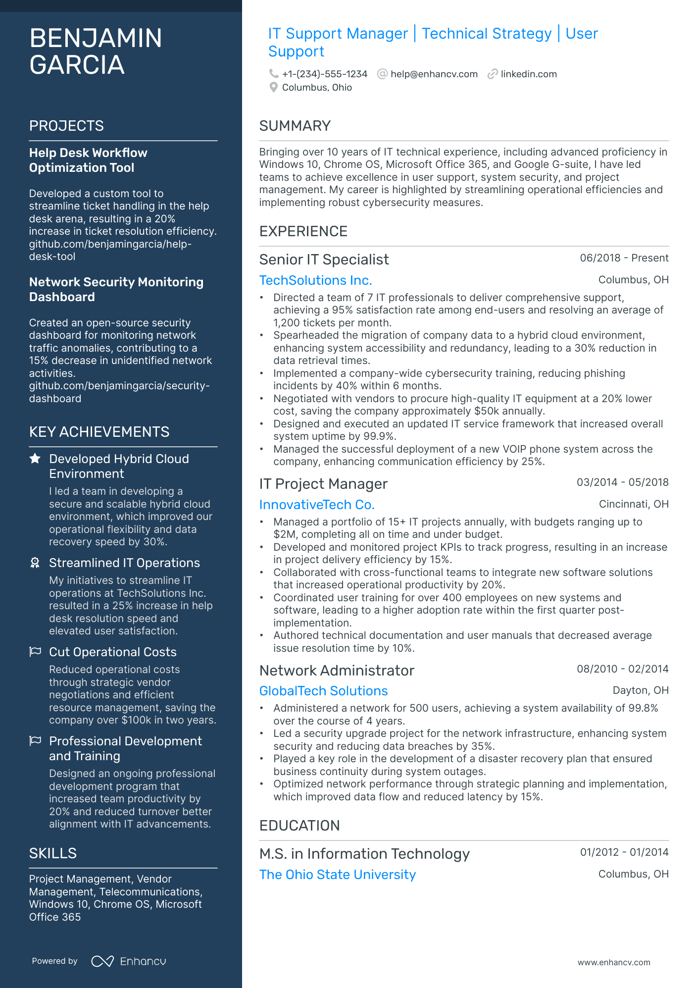 10 IT Support Manager Resume Examples & Guide for 2025