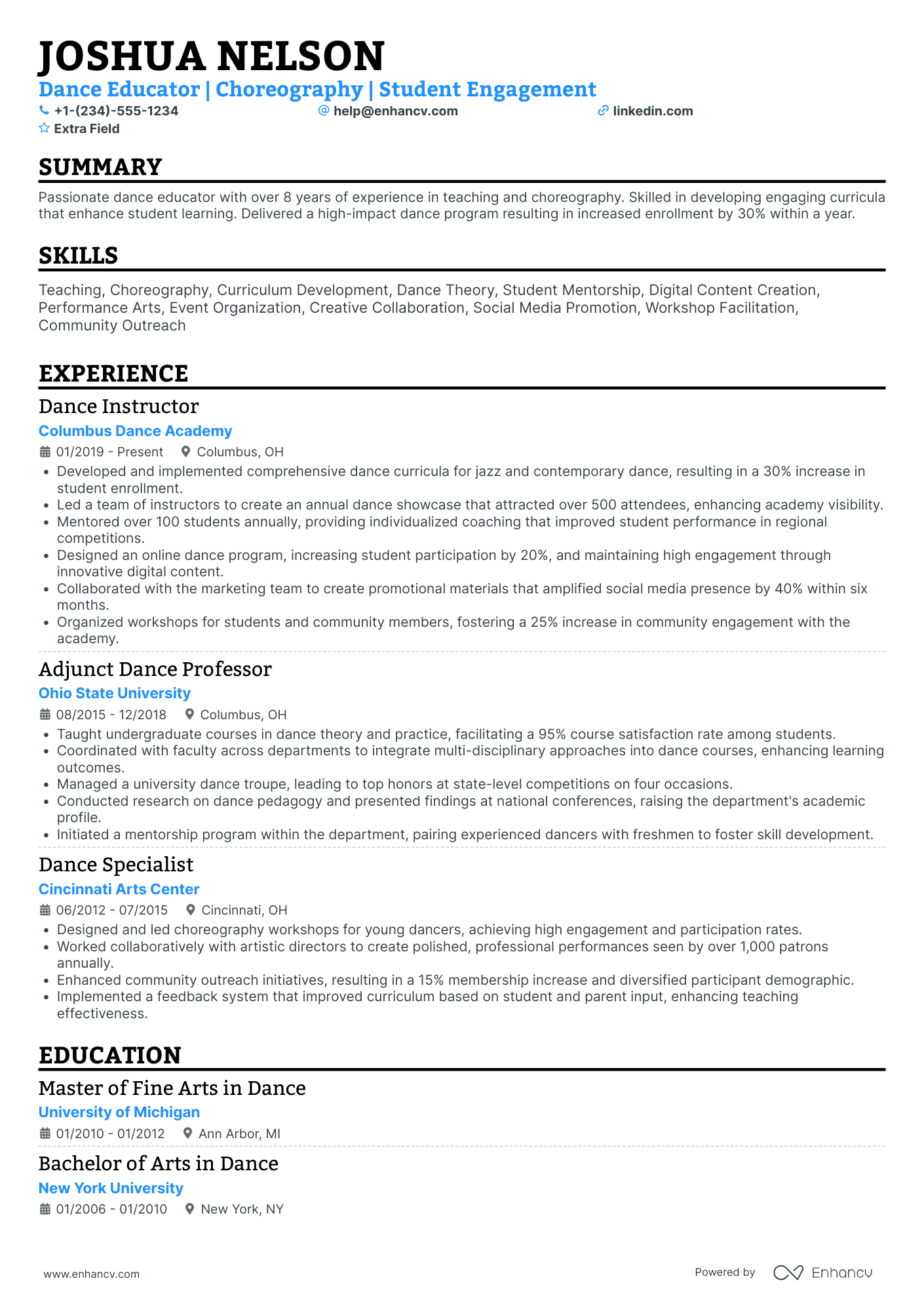 22 Dance Resume Examples & Guide for 2025