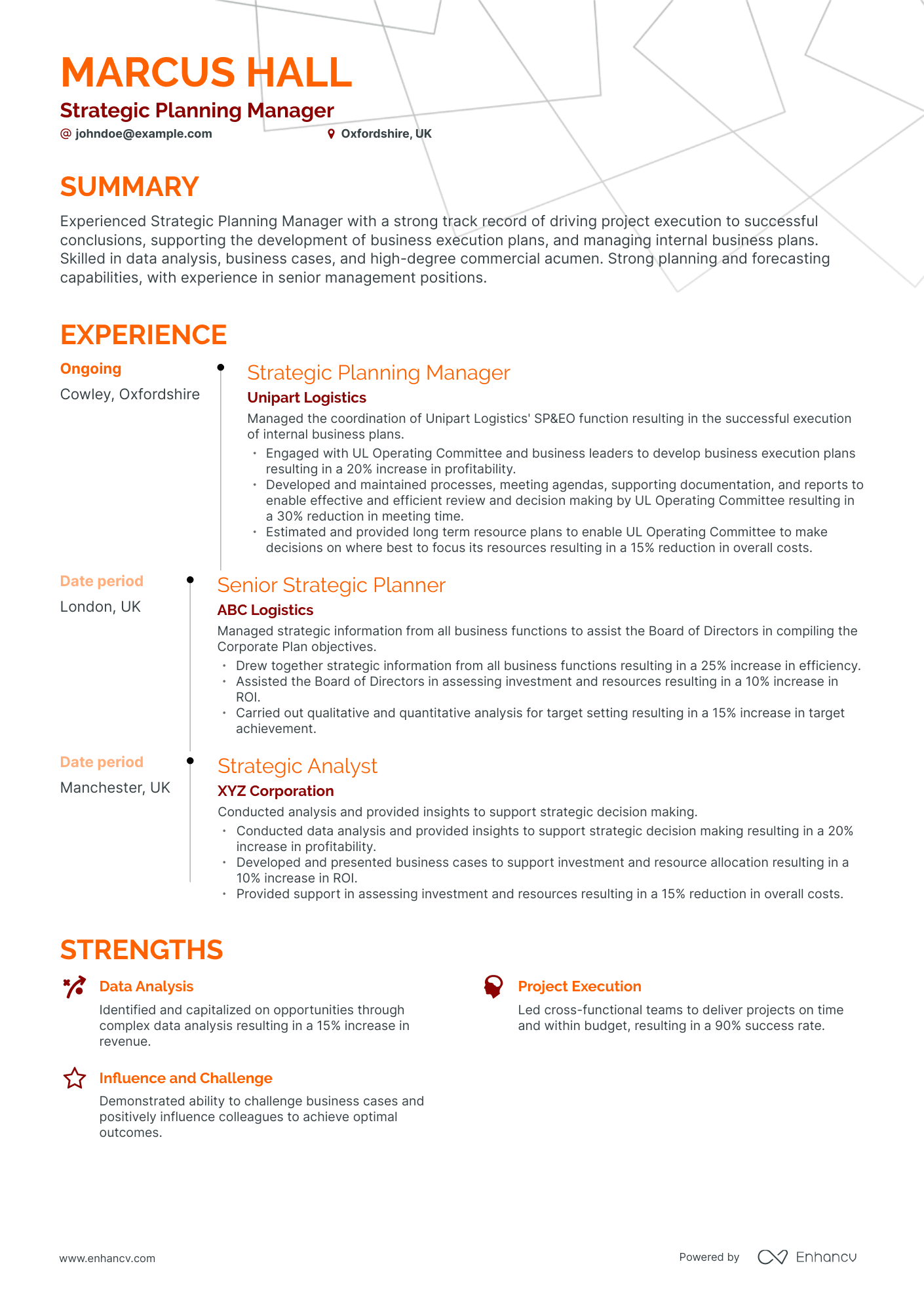 5 Strategic Planning Manager Resume Examples & Guide for 2024