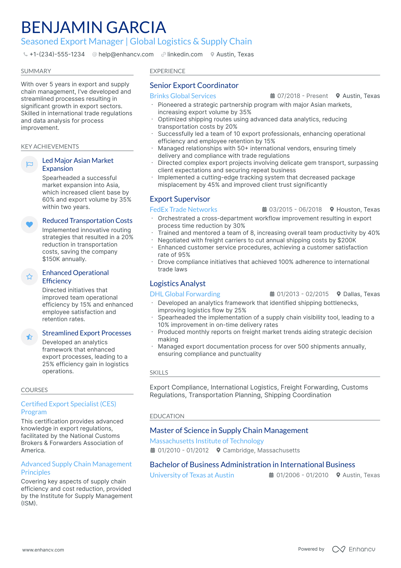 10 Export Manager Resume Examples & Guide for 2026