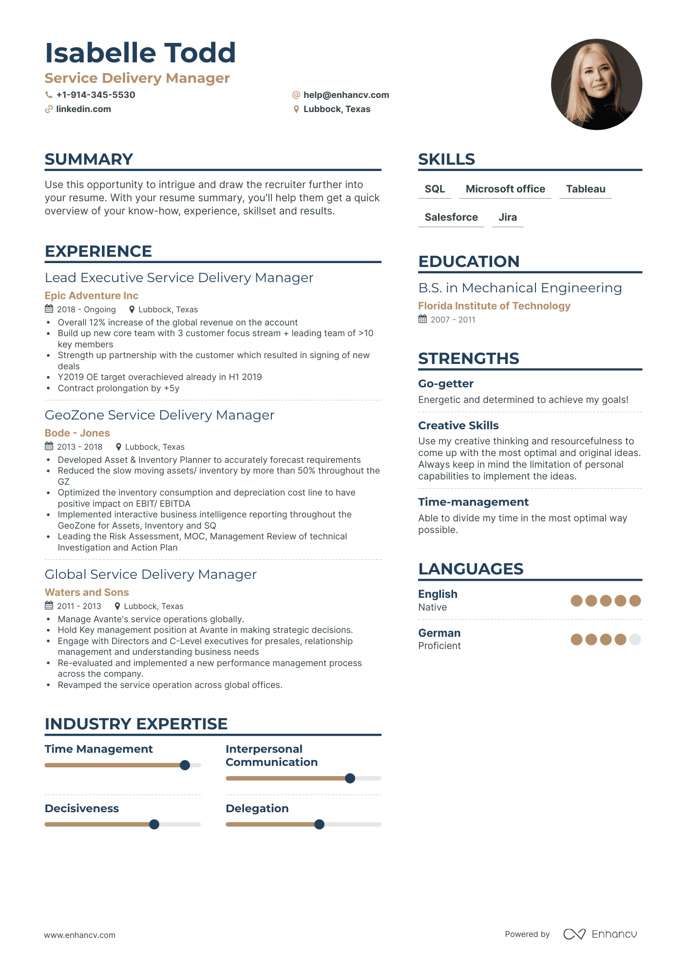 Service Delivery Manager Resume Examples & Guide for 2023 (Layout ...