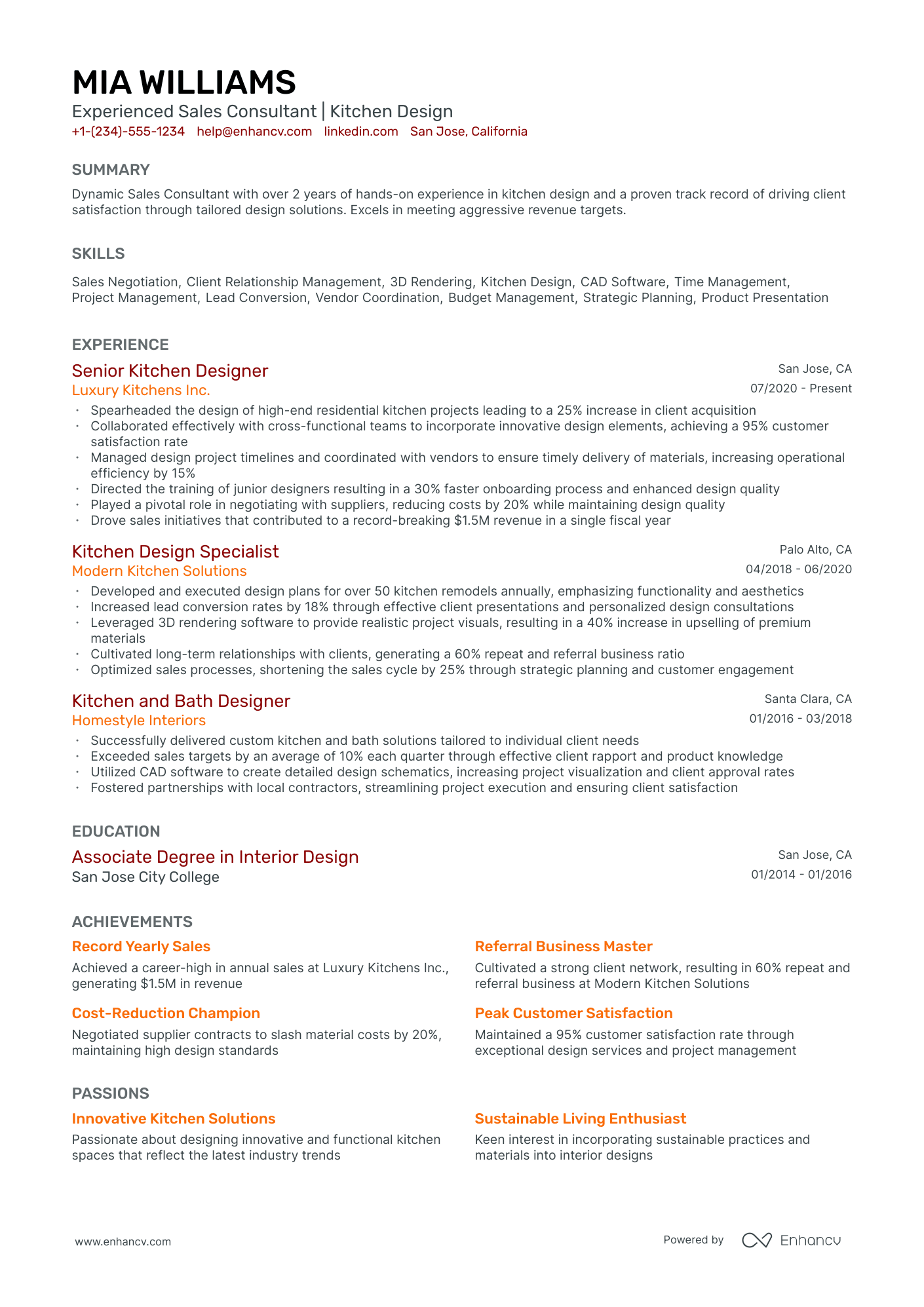 5 Kitchen Designer Resume Examples & Guide for 2024
