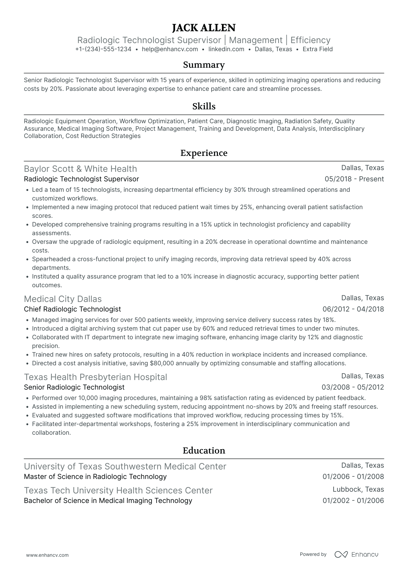 15 Radiologic Technologist Resume Examples & Guide for 2025
