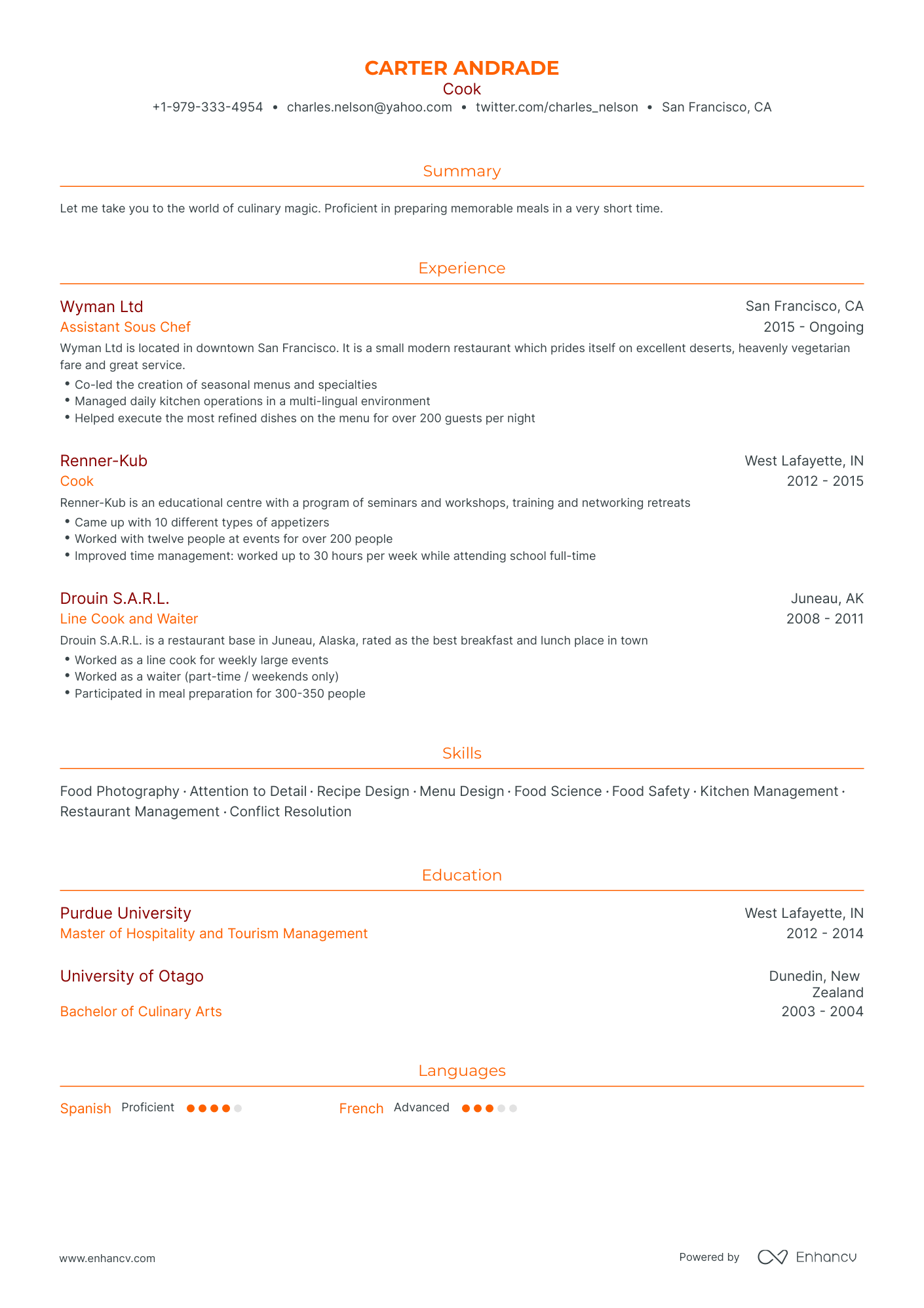 Cook Resume Examples & Guide for 2023 (Layout, Skills, Keywords & Job ...