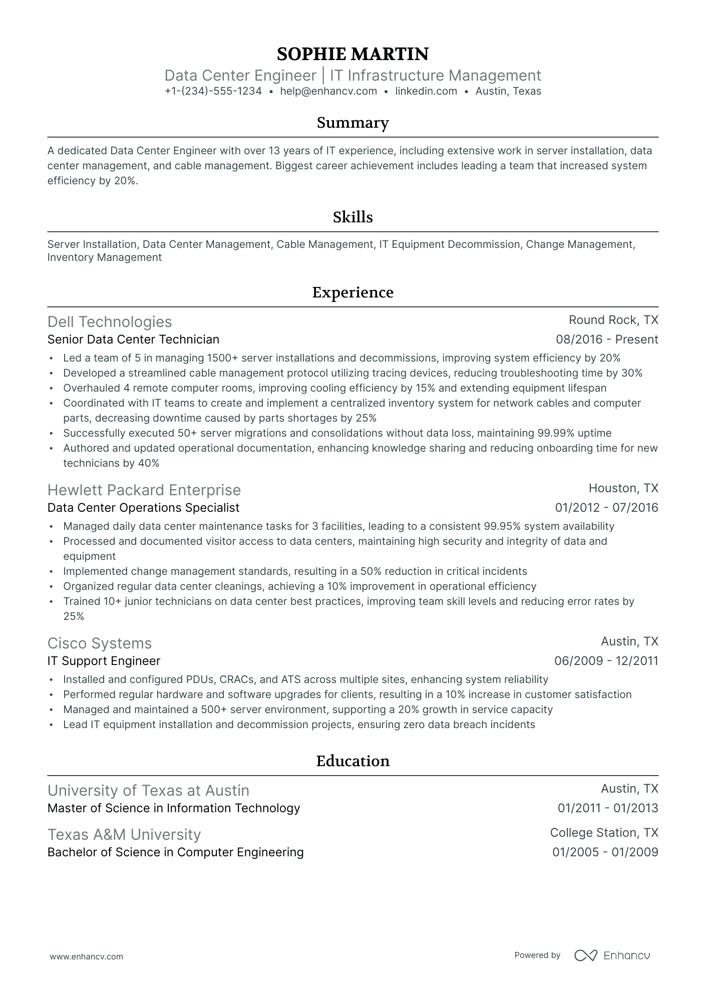 10 Data Center Engineer Resume Examples & Guide for 2026
