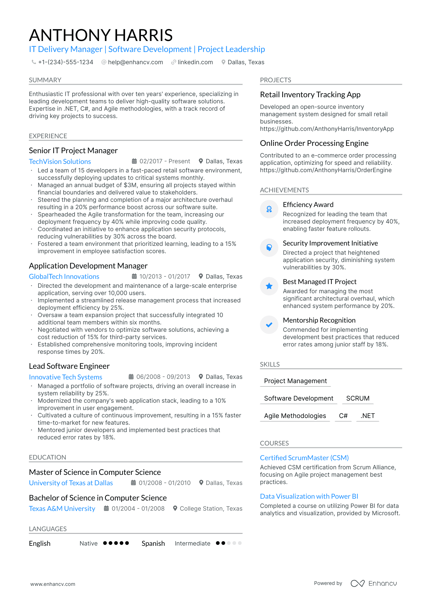 5 IT Delivery Manager Resume Examples & Guide for 2024