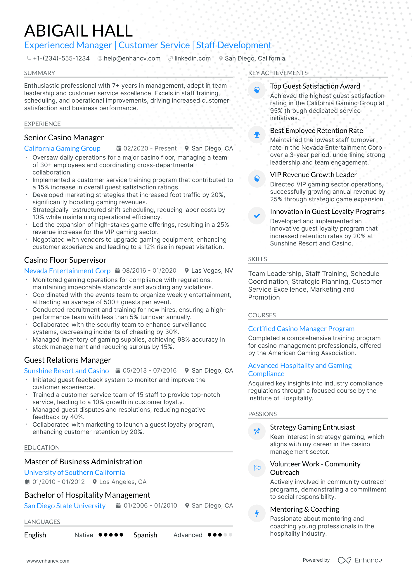 10 Casino Manager Resume Examples & Guide for 2026