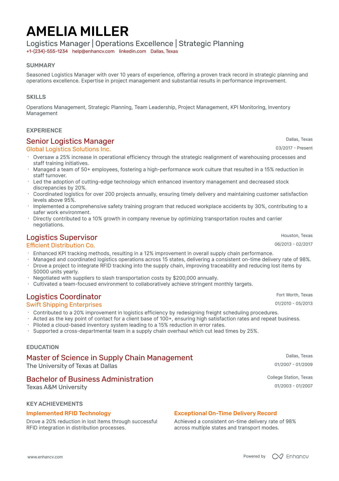 10 Logistic Manager Resume Examples & Guide for 2026