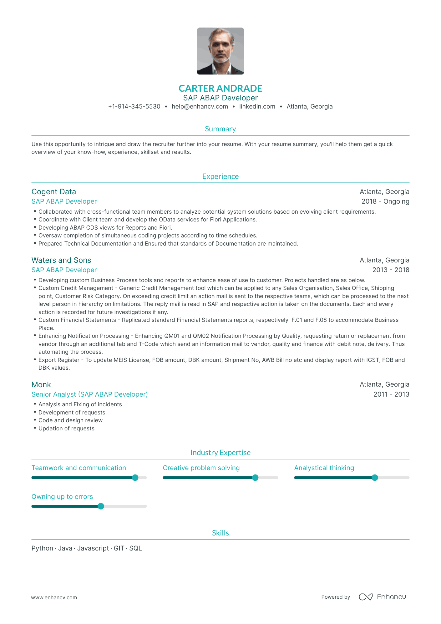 SAP ABAP Developer Resume Examples & Guide for 2023 (Layout, Skills ...