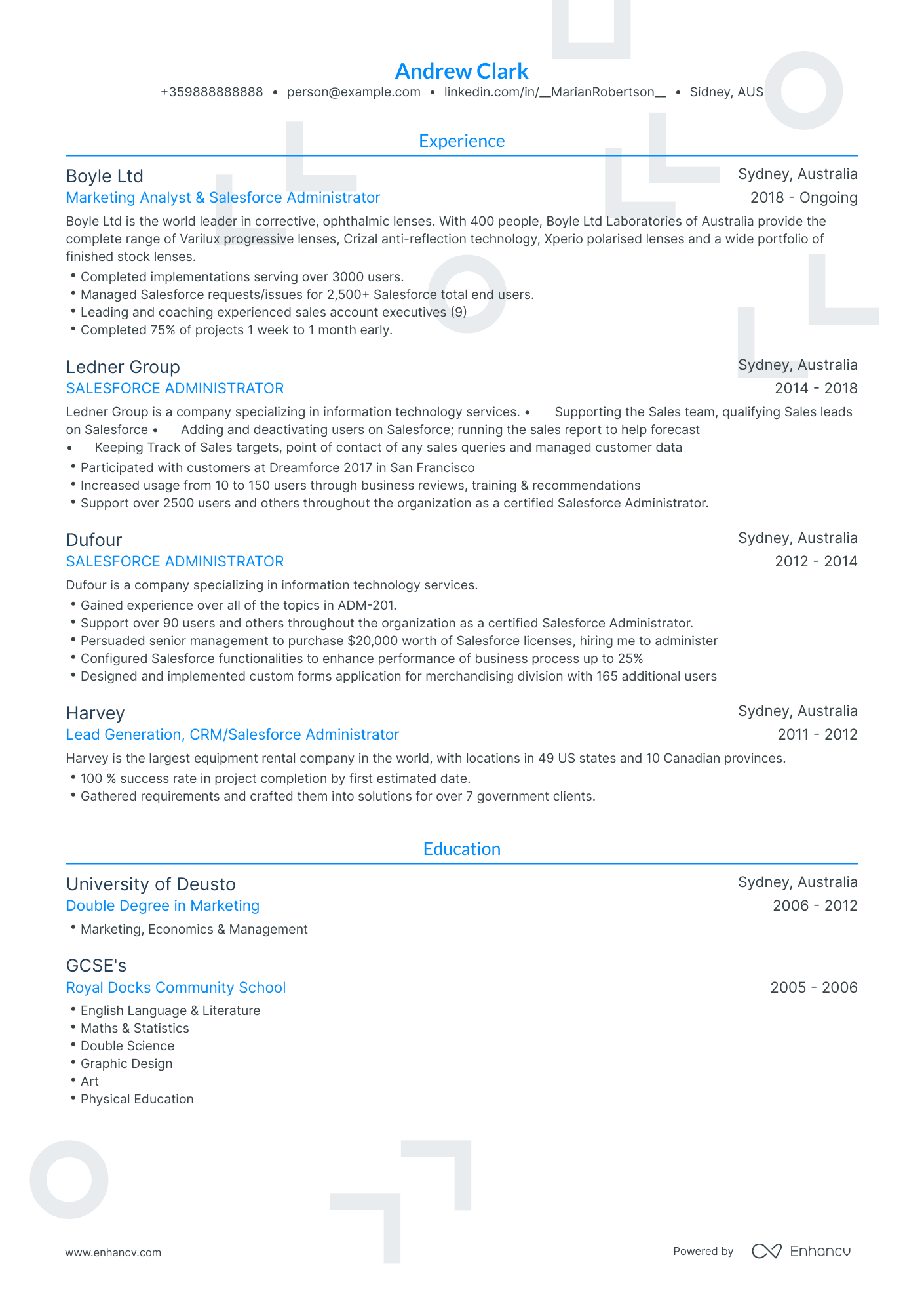Salesforce Resume Examples + Expert Advice | Enhancv.com (Layout ...