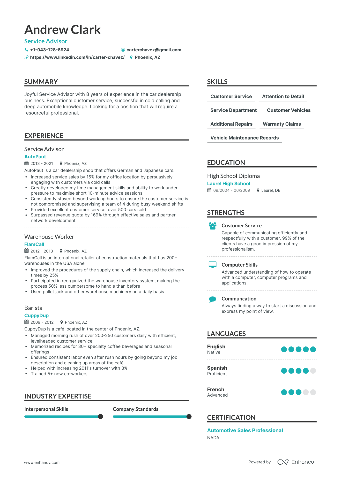 5 Service Advisor Resume Examples & Guide for 2024