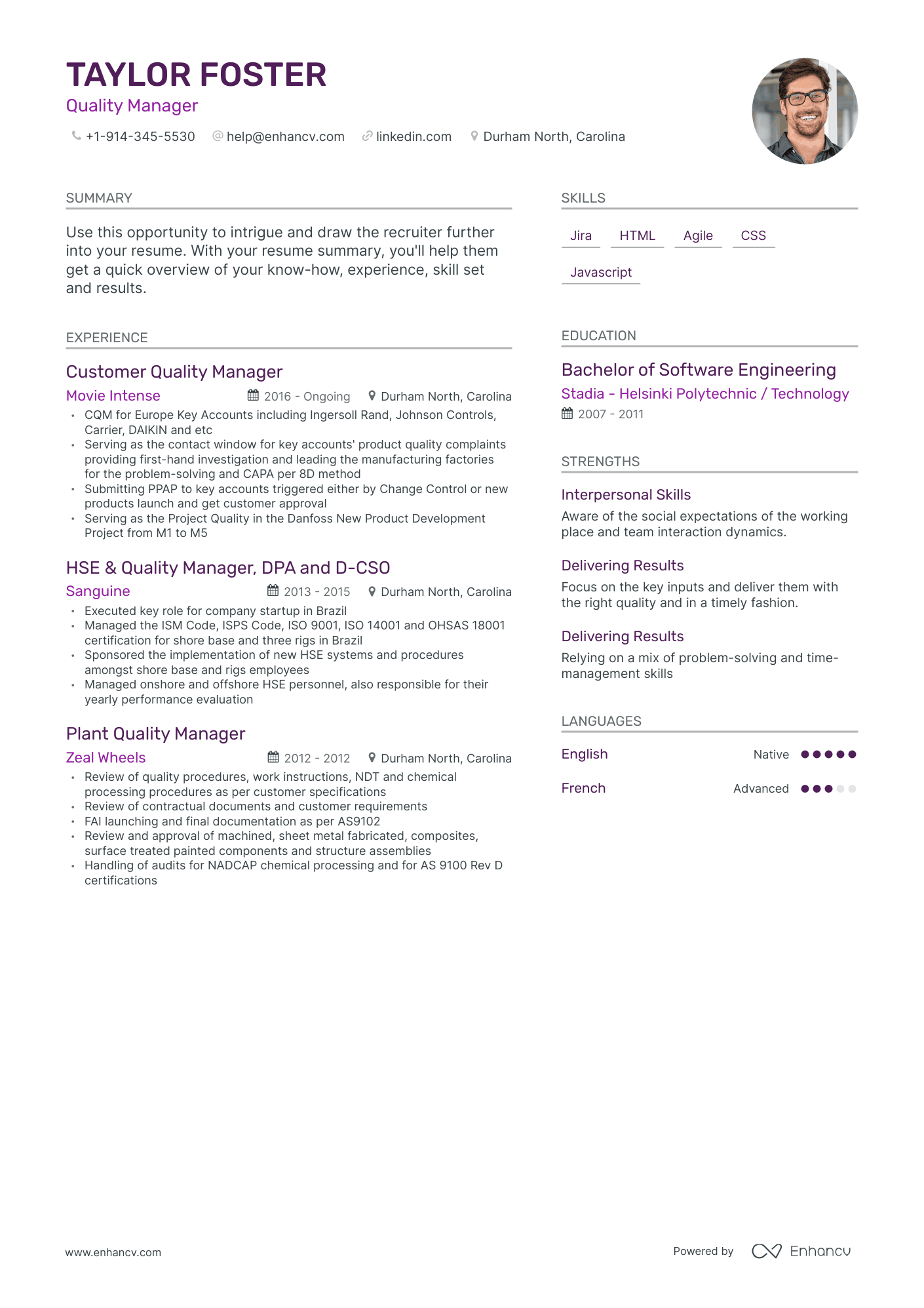 Quality Manager Resume Examples & Guide for 2023 (Layout, Skills, Keywords & Job Description)